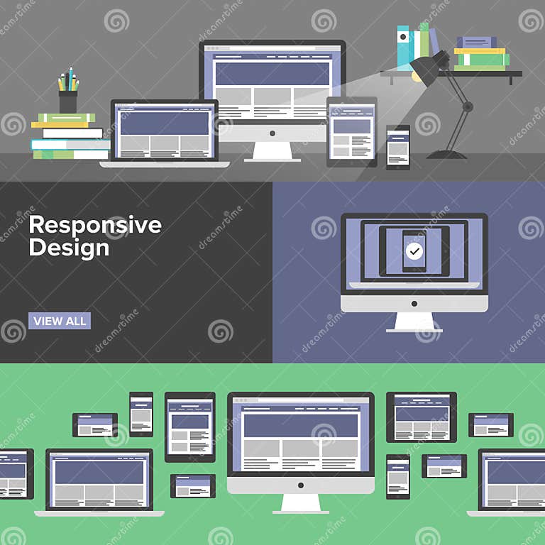 Responsive Web Design Flat Banners Stock Vector - Illustration of ...