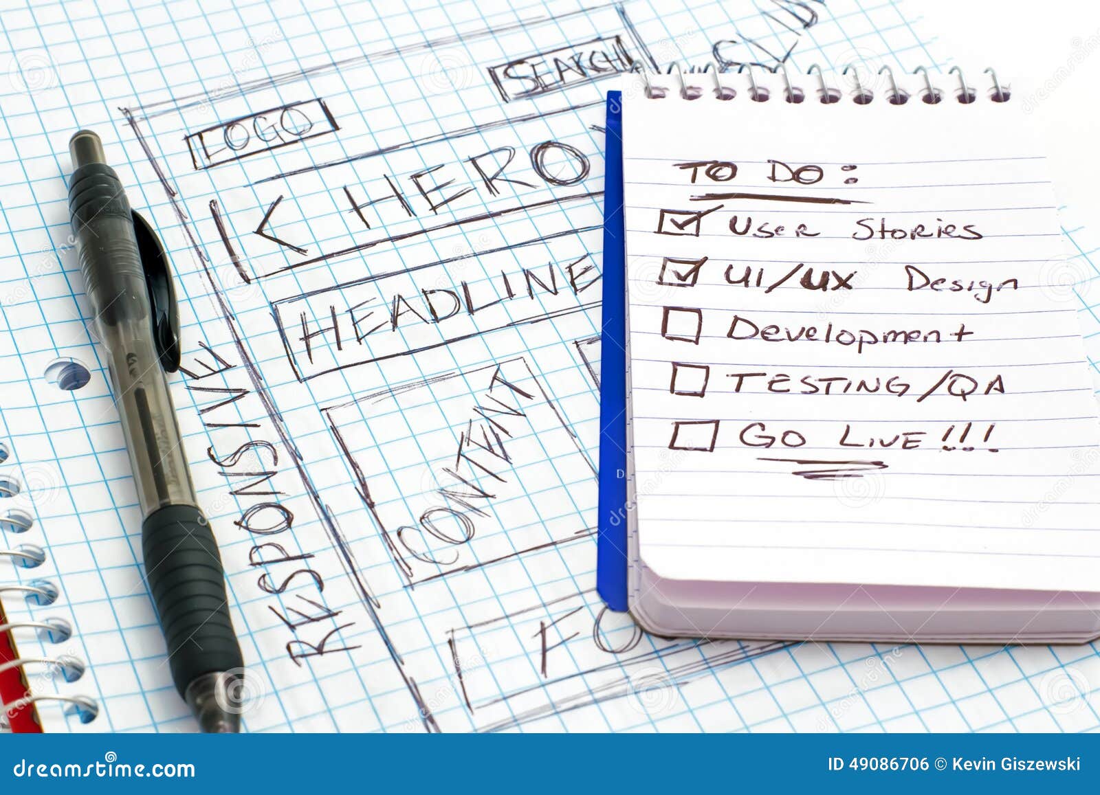 Responsive Web Design Sketch Todo List Stock Photo - Image of hero ...