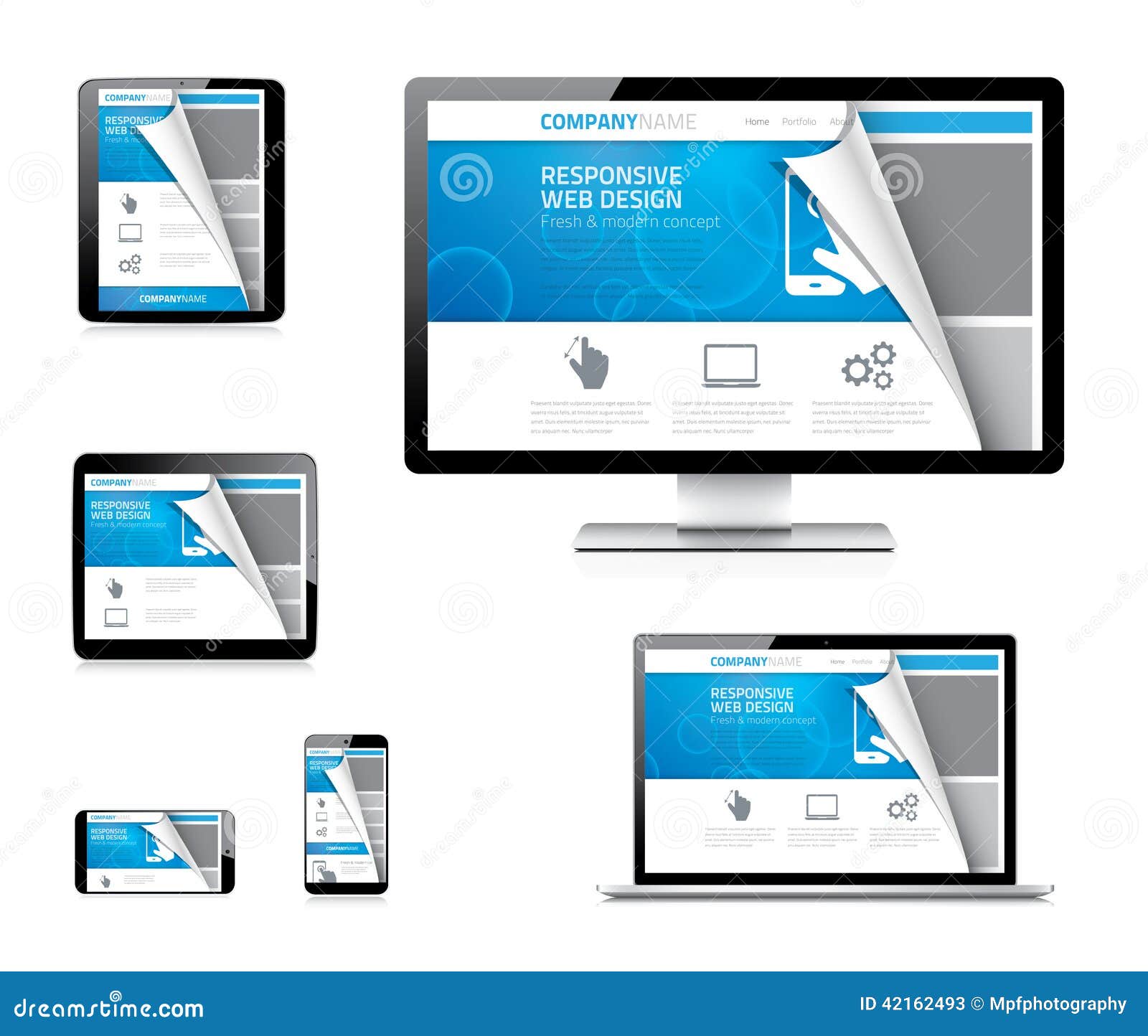 Responsive Web Design Vector Concept with Curved P Stock Vector ...