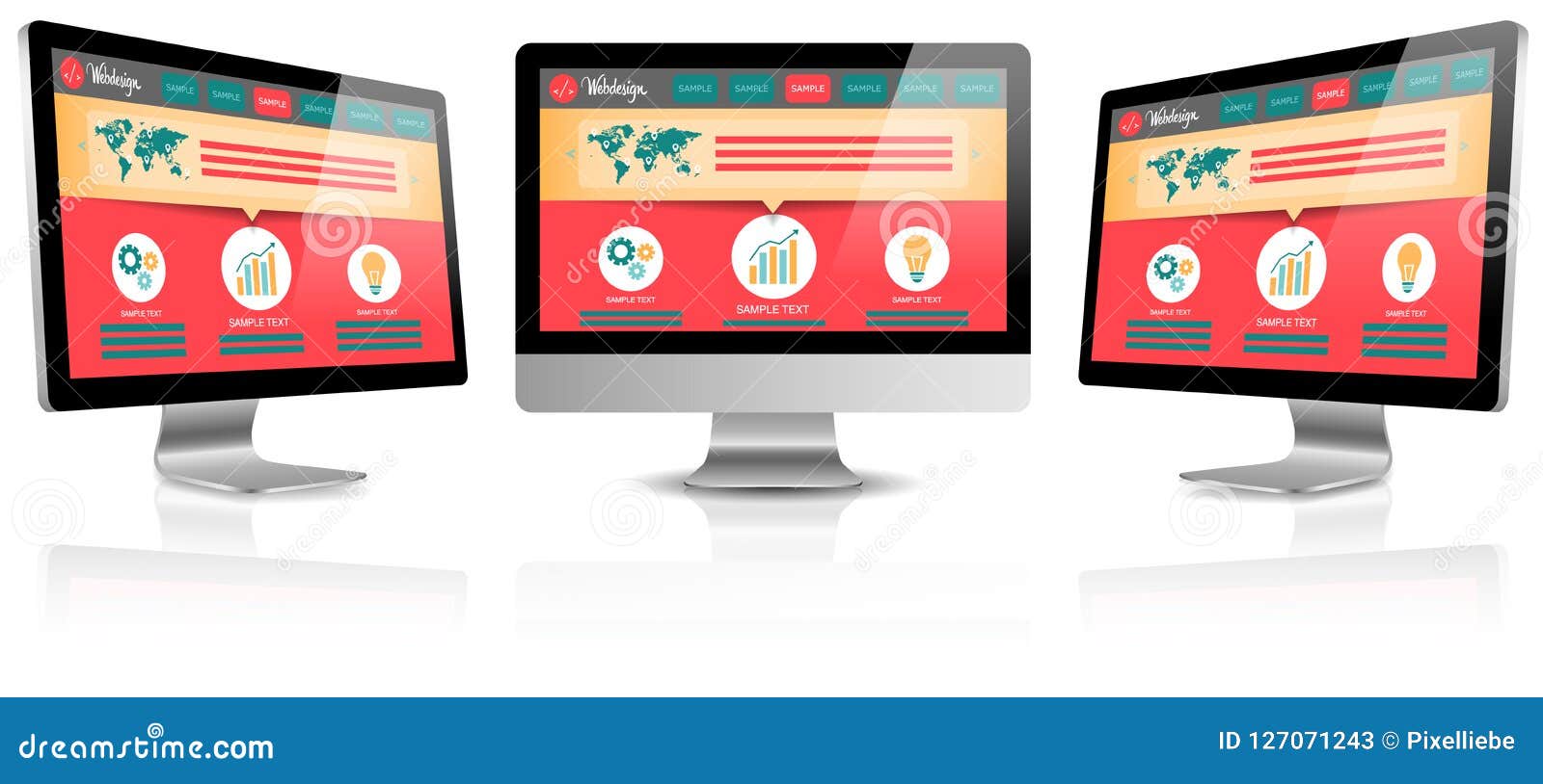 Responsive Web Design Vector Set Computer Monitor Stock Vector - Illustration of isolated ...