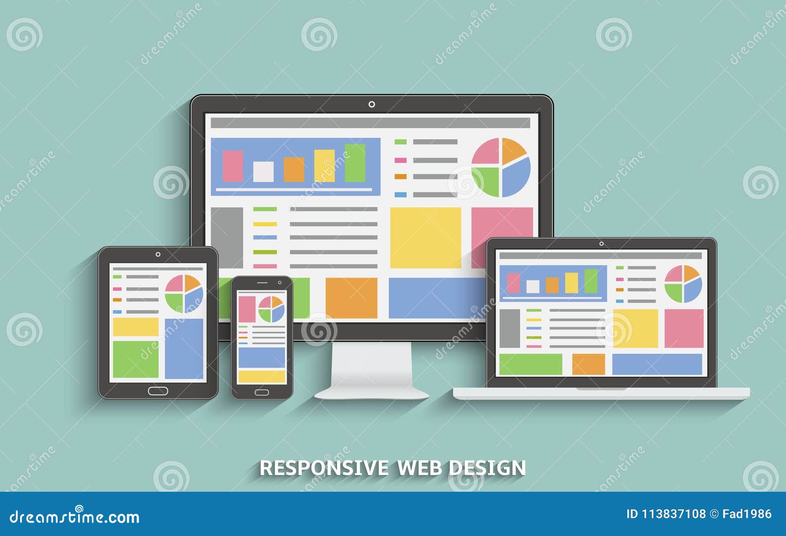 Responsive Web Design. Web Design Technology Devices. Laptop, Desktop ...