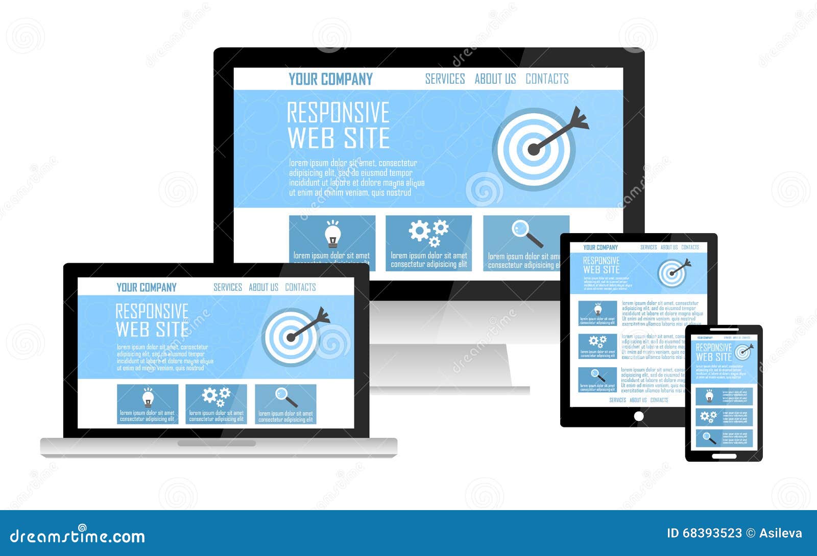 Responsive Web Site Design Flat Concept in Electronic Devices: Computer ...