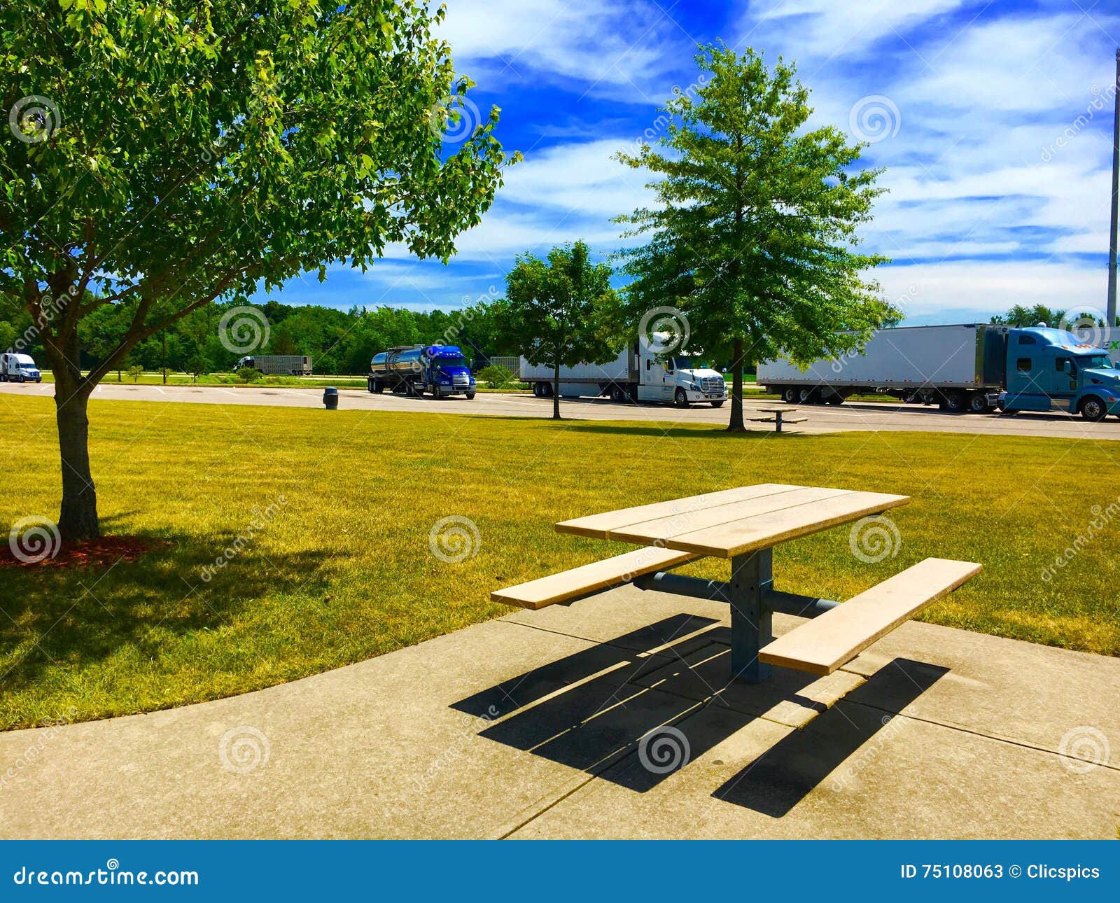 Rest Area Picnic Table stock image. Image of cement, trucks - 75108063