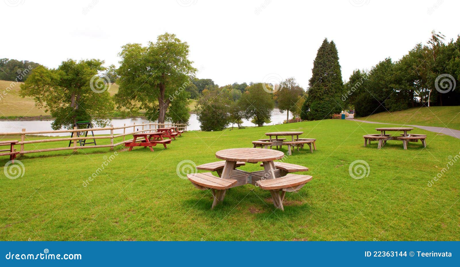 Rest Area with Round Group Tables in a Park Stock Photo - Image of ...