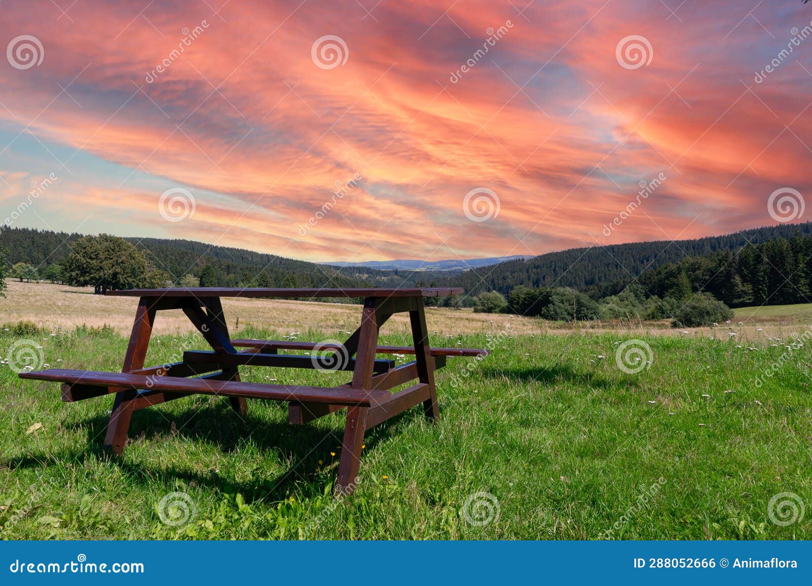 Rest Area with a View Over the Thuringian Forest at Sunset Stock Photo ...