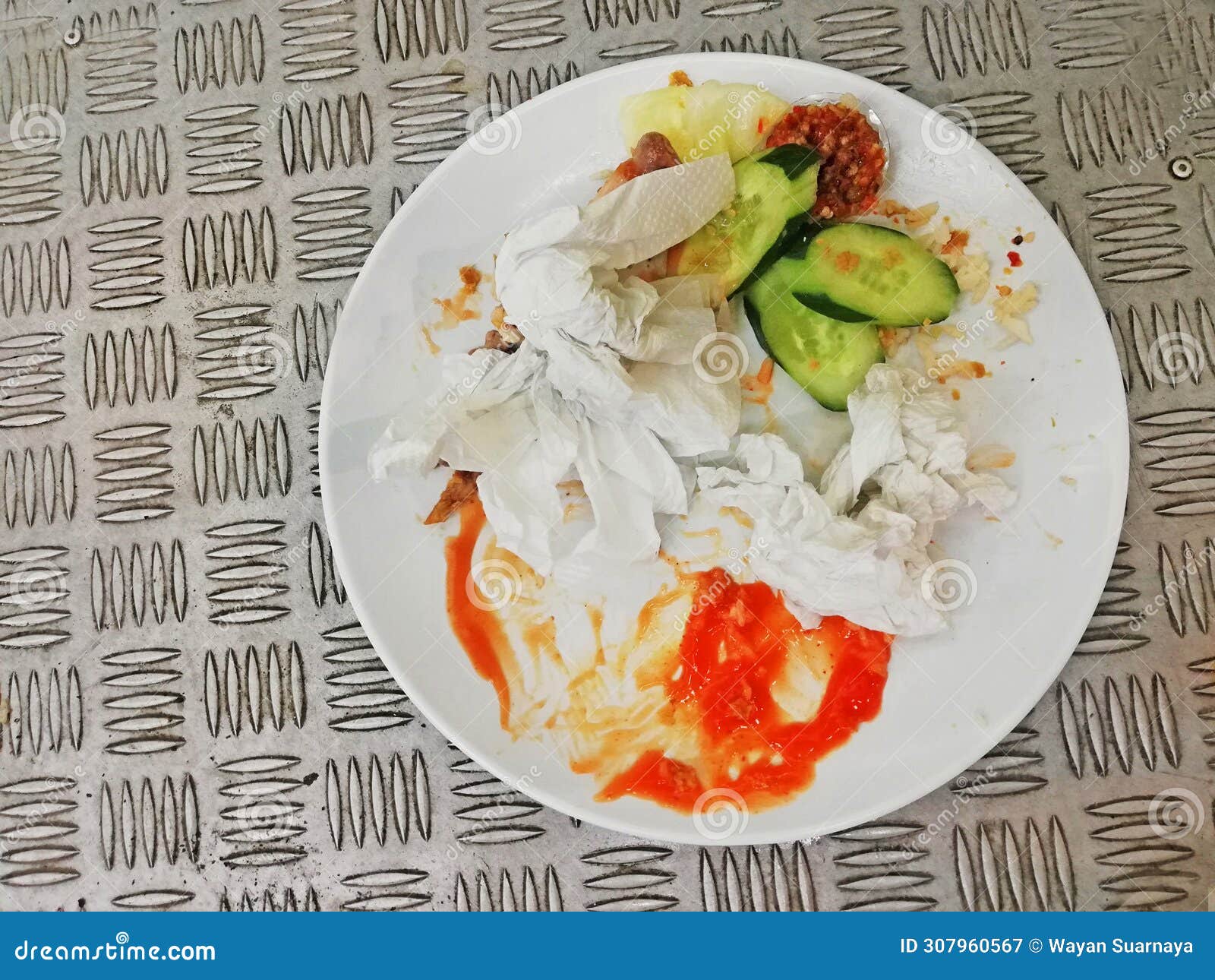 The Rest of Food Left on White Plate,on Metal Table Stock Image - Image ...