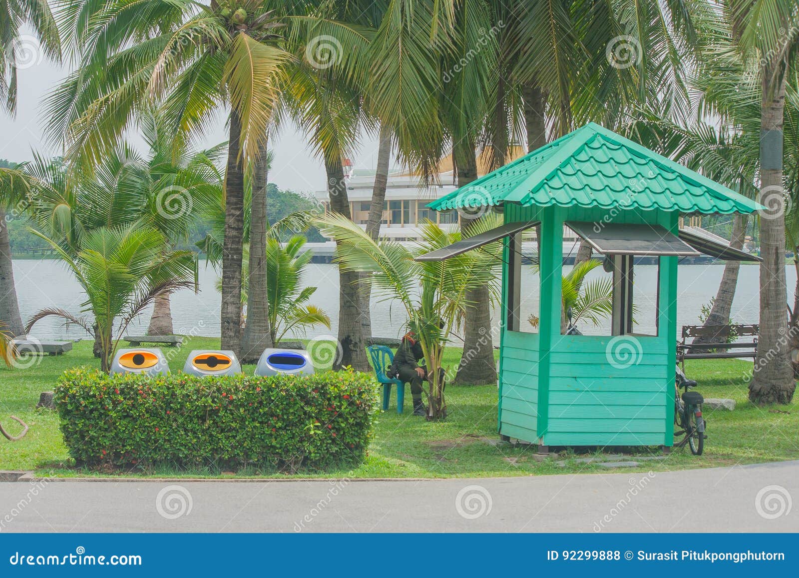 Rest Home of Guard Security Staff with Coconut Palm Trees Background ...