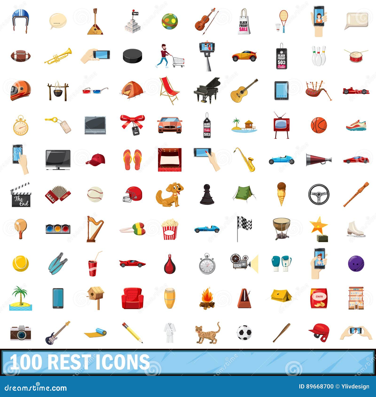 100 Rest Icons Set, Cartoon Style Editorial Image - Illustration of ...