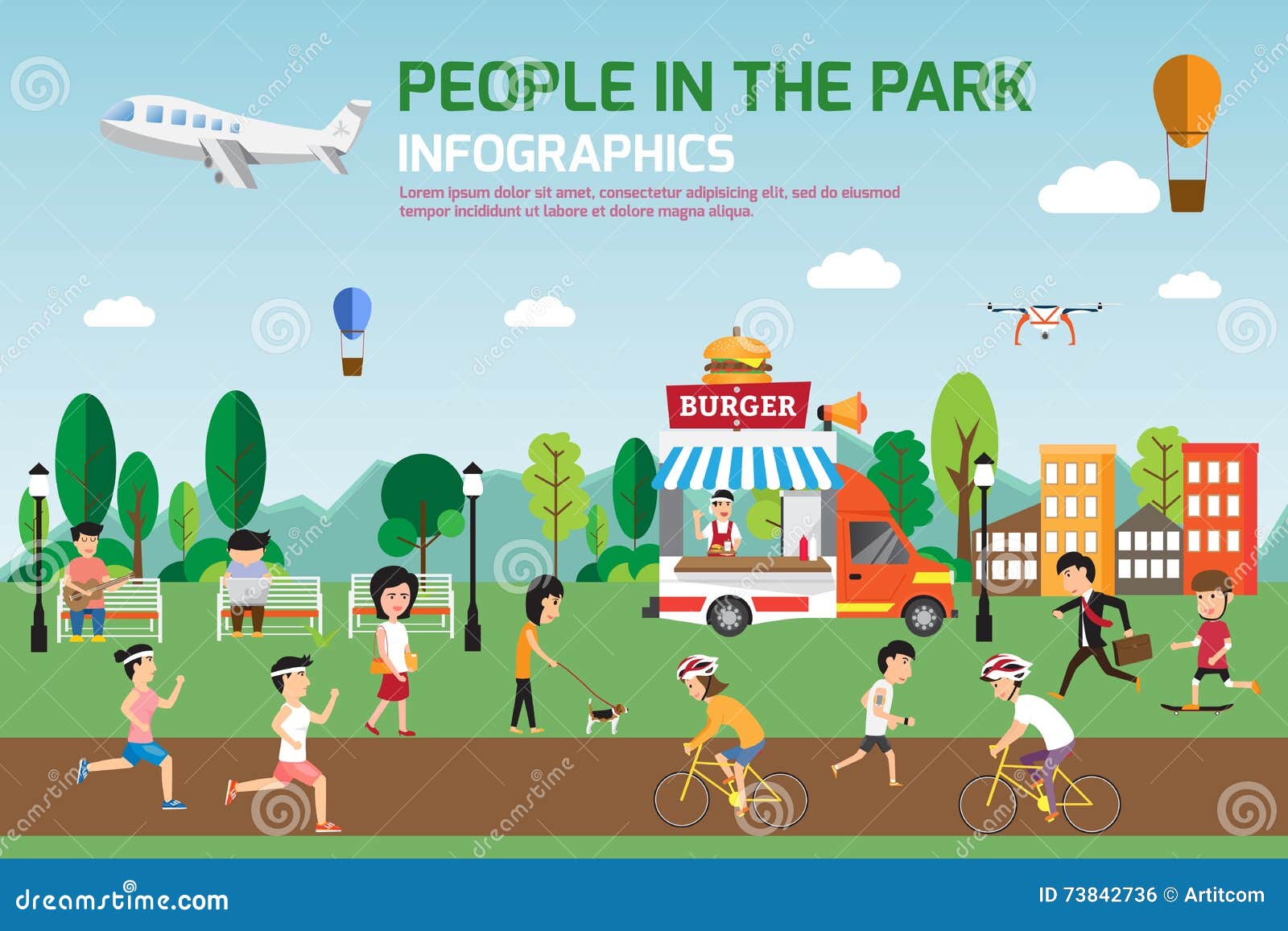 Rest in the Park Infographic Elements Flat Vector Design. People Stock ...