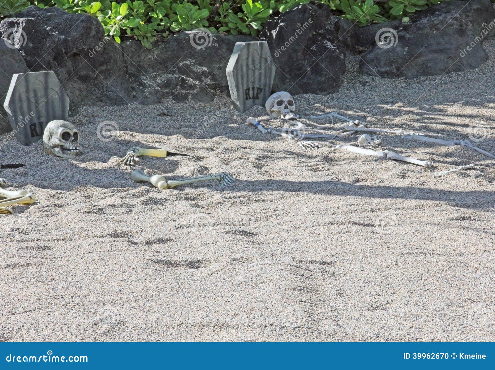 Rest in Peace RIP Two Skeletons Buried in Sand Stock Photo - Image of ...