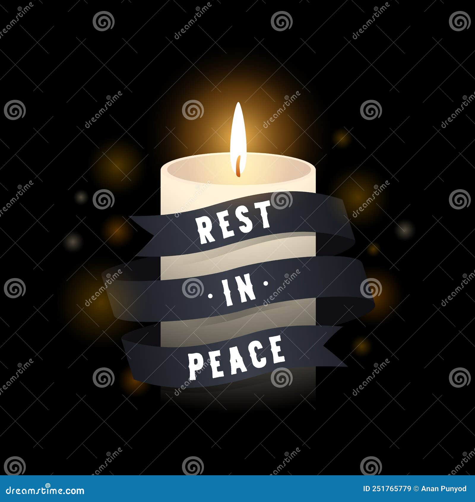 Rest in Peace Text in Black Ribbon with Roll Around Candle Light on ...