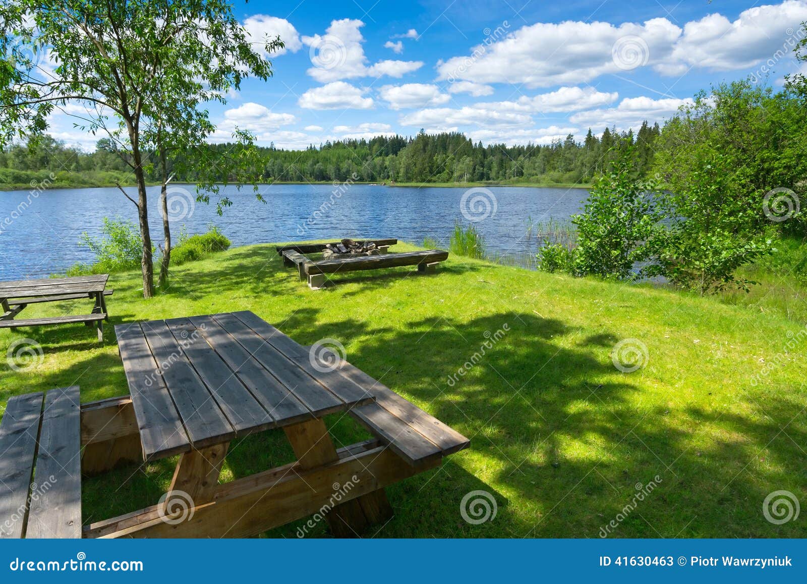Rest Place on the Lake Coast Stock Image - Image of forest, colorful ...