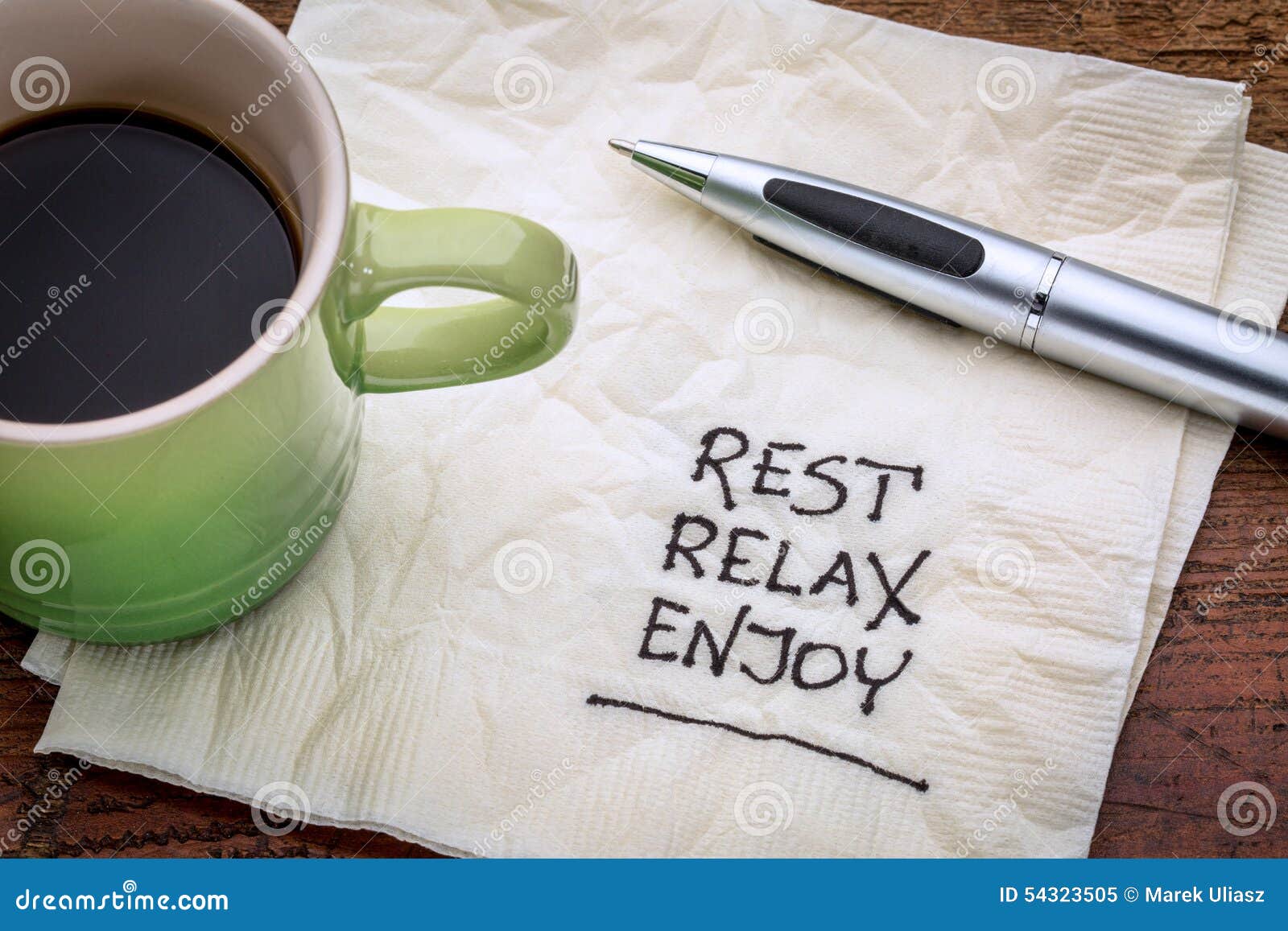Rest, Relax, Enjoy on Napkin Stock Image - Image of welcome, concept ...