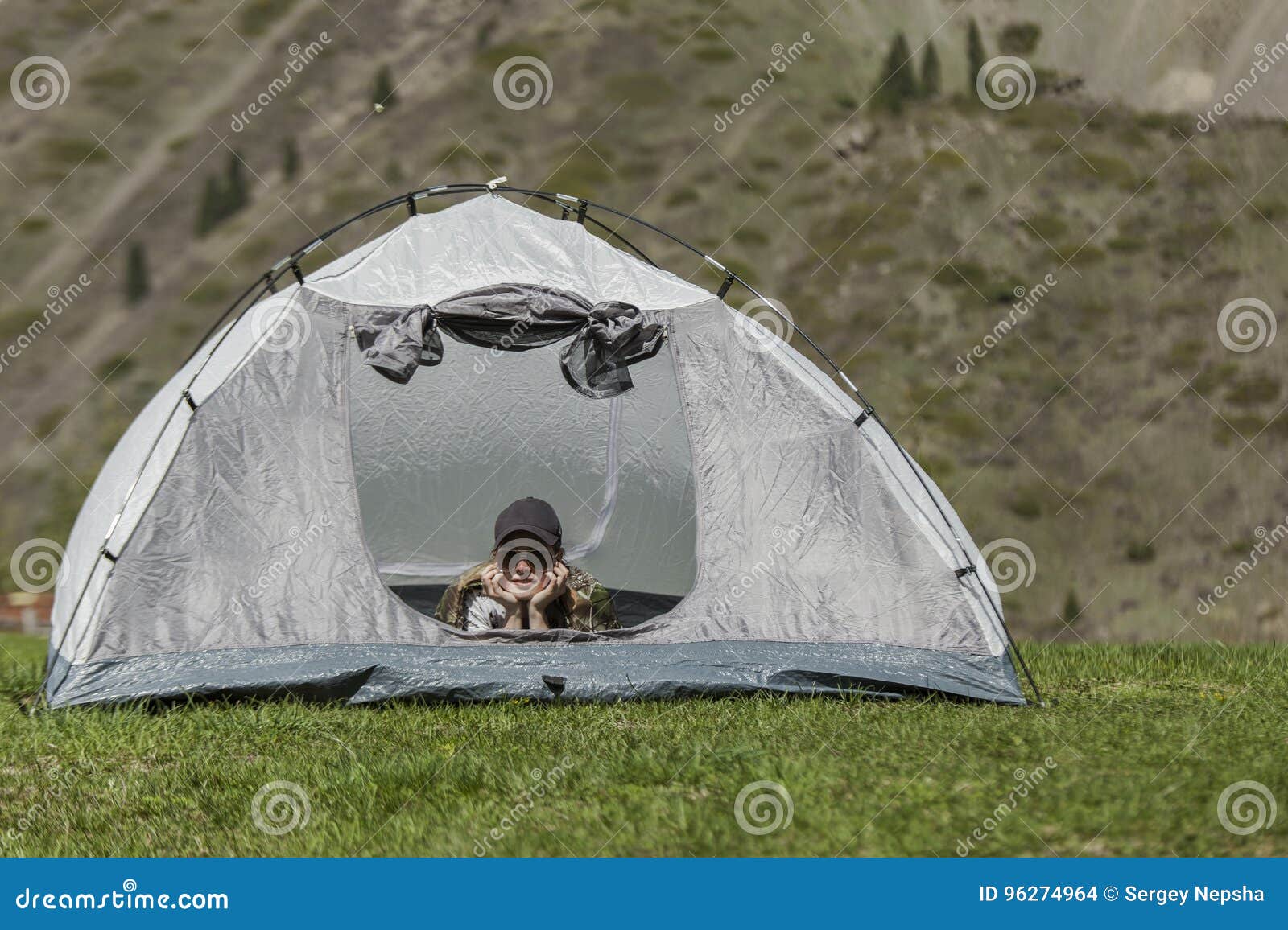Rest in tent stock photo. Image of meadow, nature, lying - 96274964