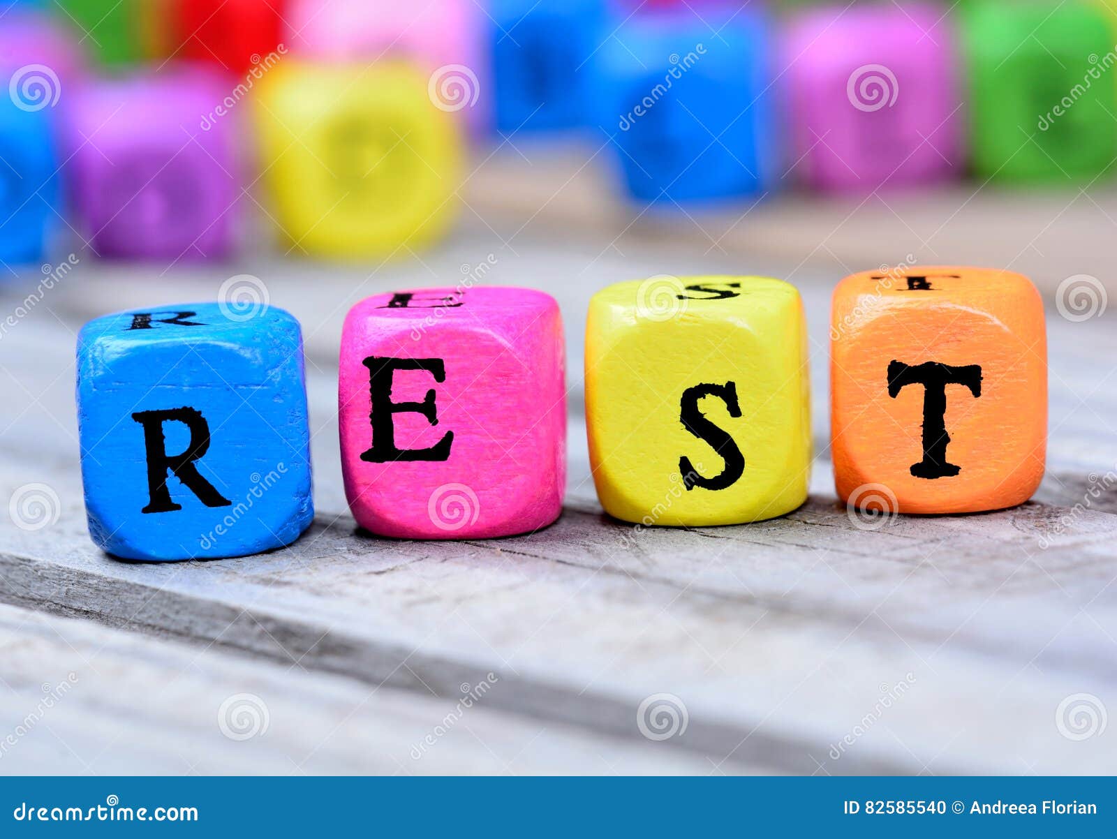 Rest word on table stock photo. Image of message, alphabet - 82585540
