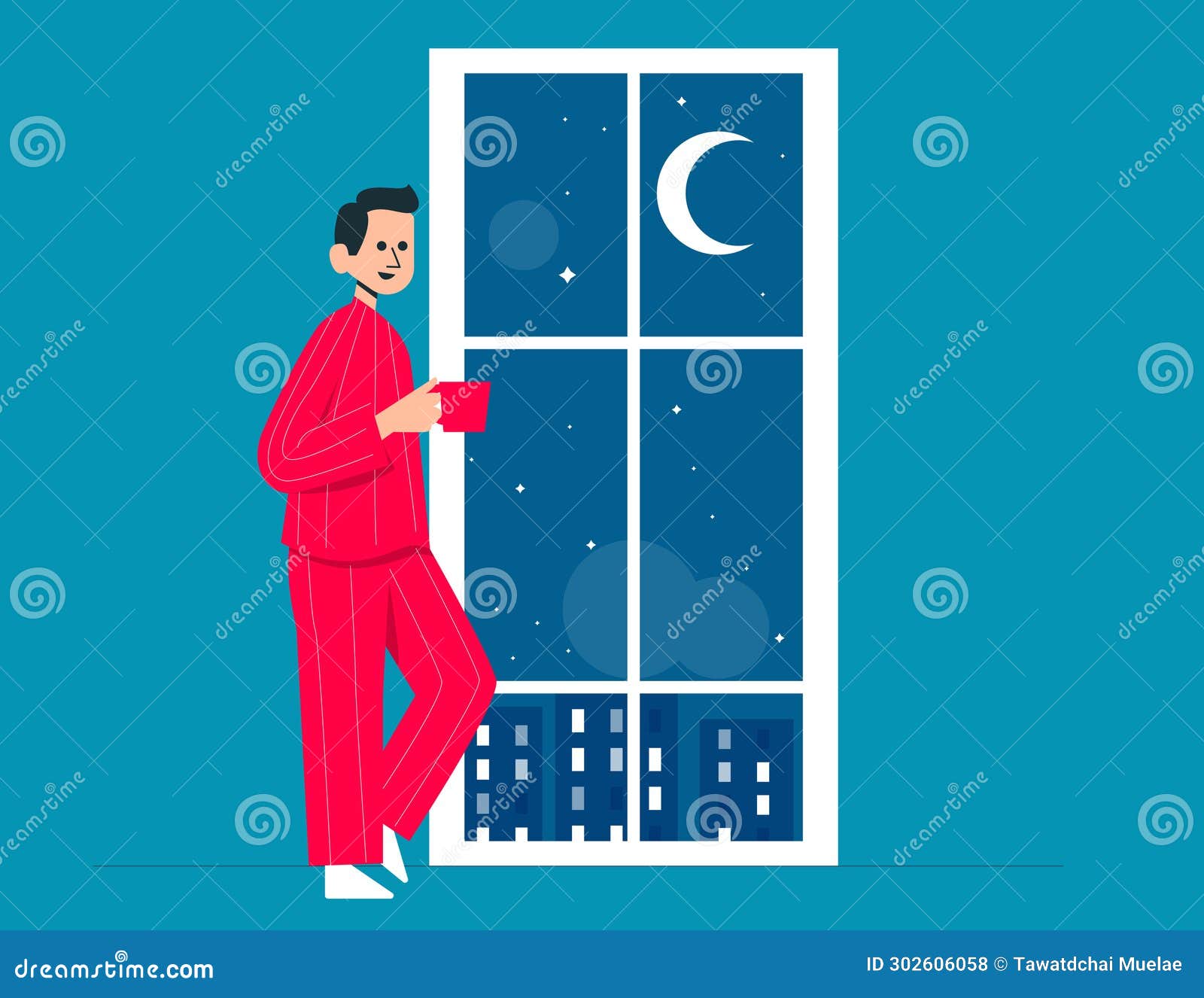 Rest after Work. Starry Window Vector Illustration Concept Stock Vector ...