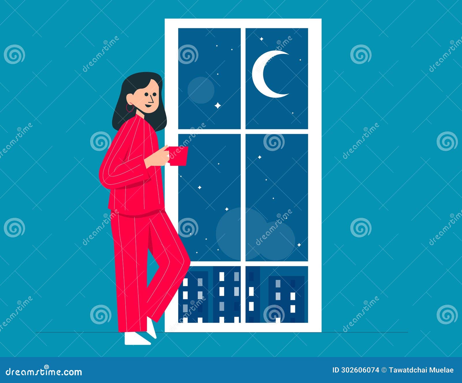 Rest after Work. Starry Window Vector Illustration Concept Stock Vector ...