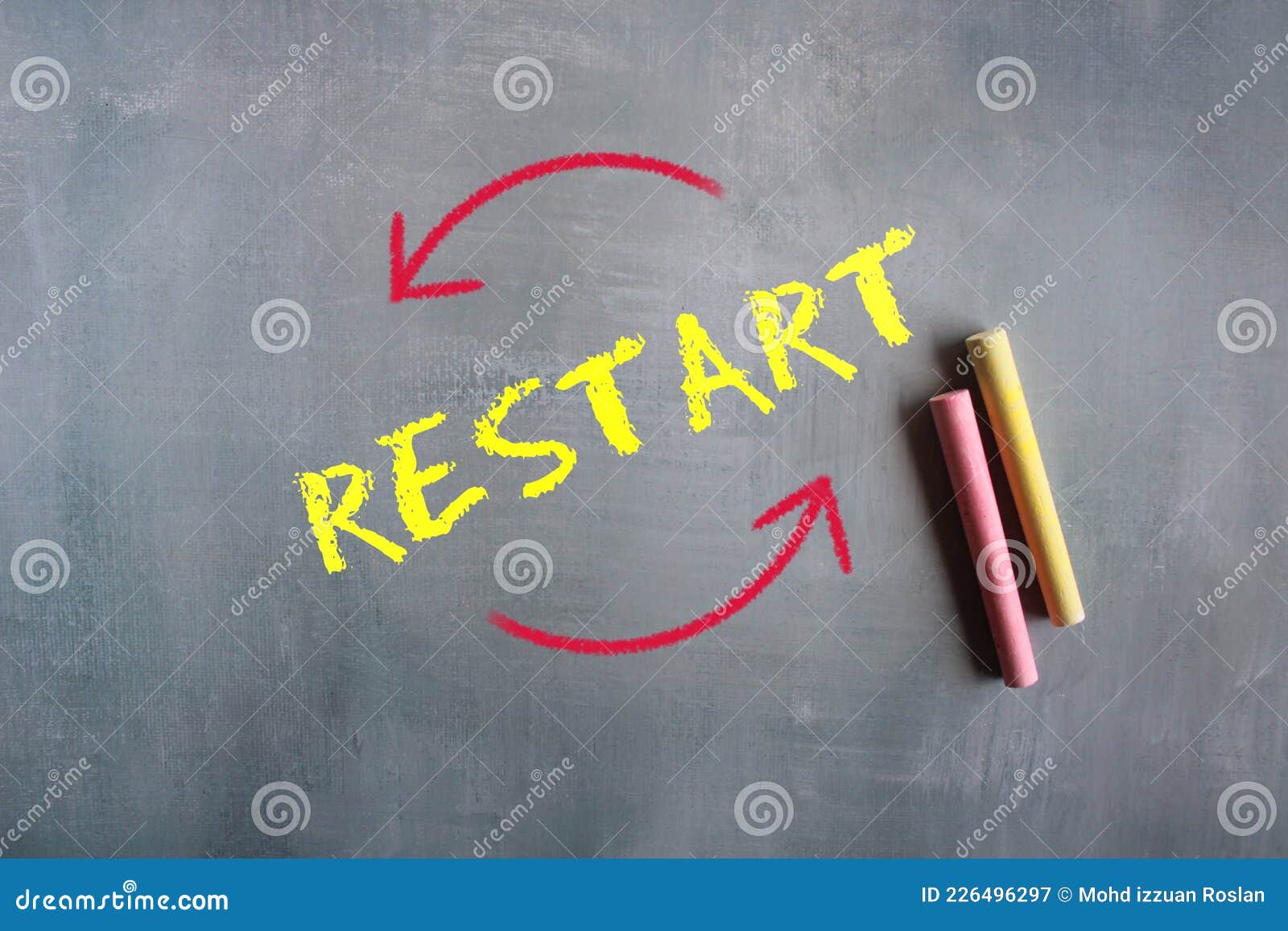 Restart Text and Chalkboard on Concrete Floor Stock Image - Image of ...