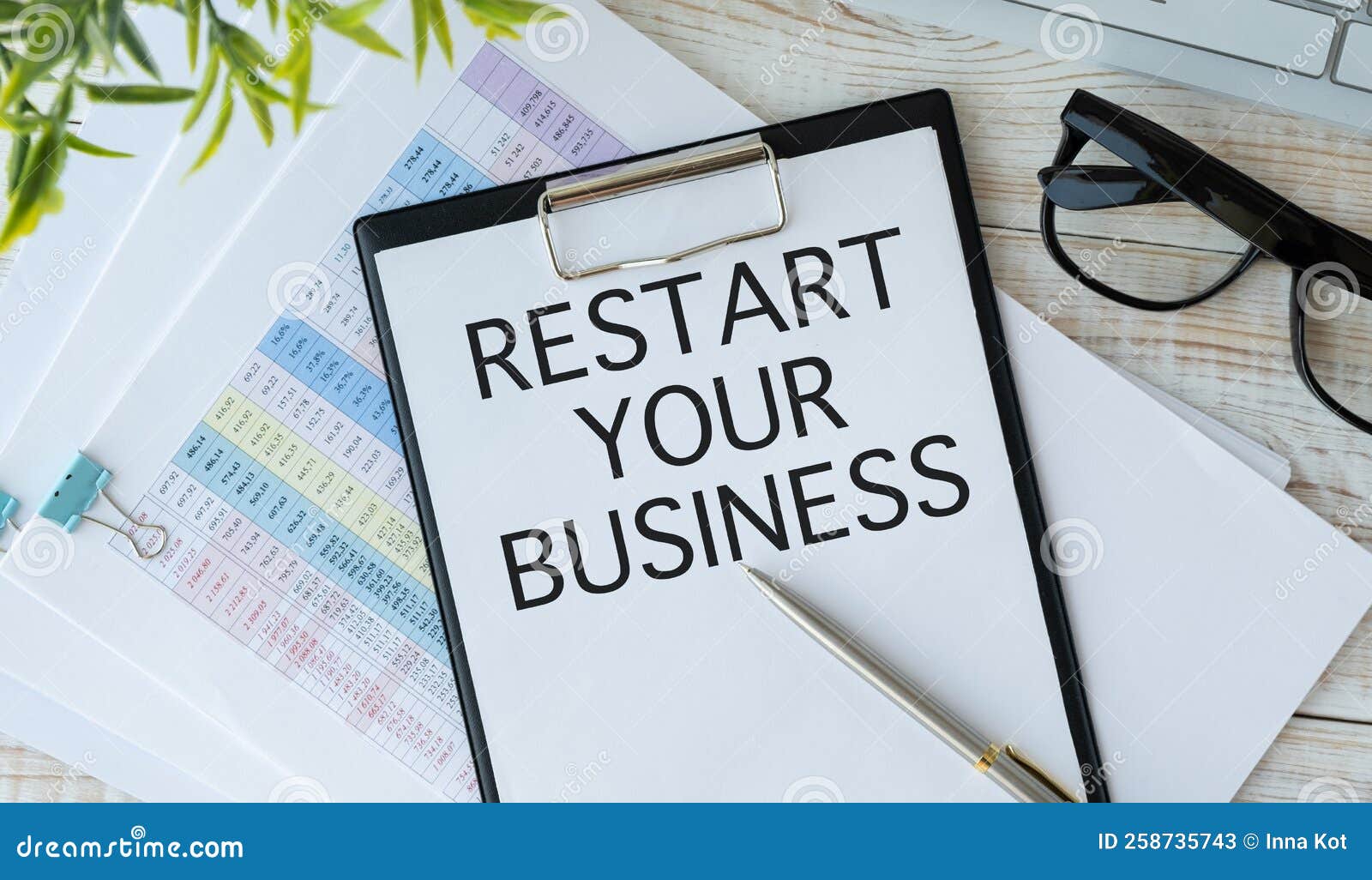 Restart Your Business. Light Gray Background with Notepad Stock Image ...
