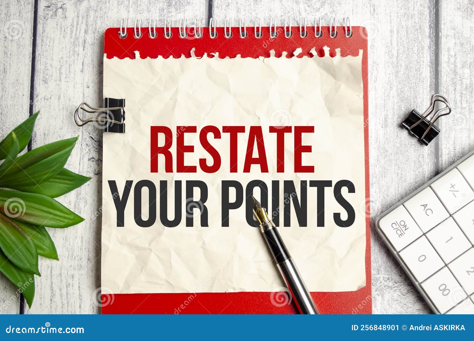 RESTATE YOUR POINTS. Text on Torn Paper on Red Notepad Stock Image ...
