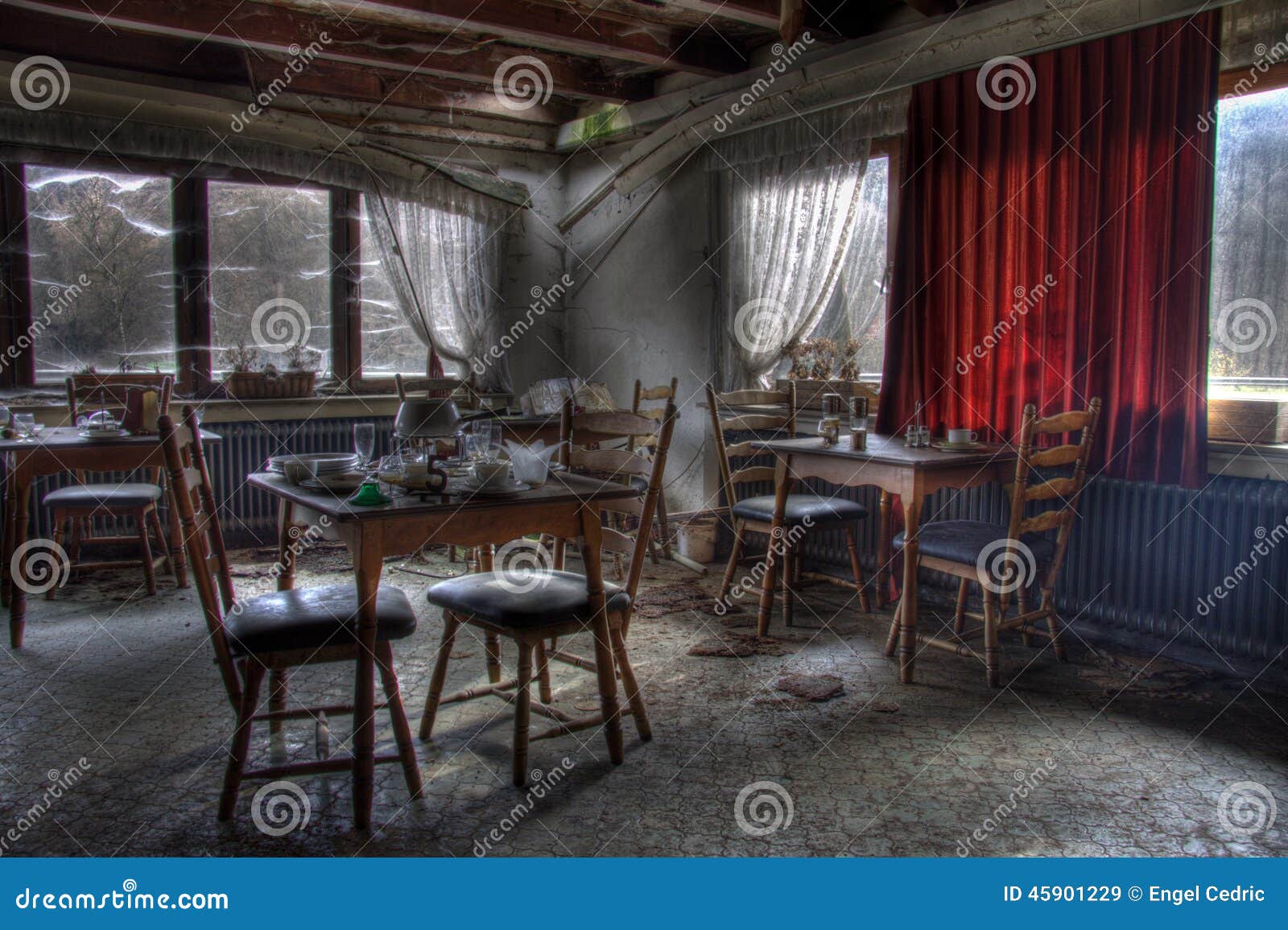 Restaurant Abandoned Dinner Room Stock Image - Image of urban ...