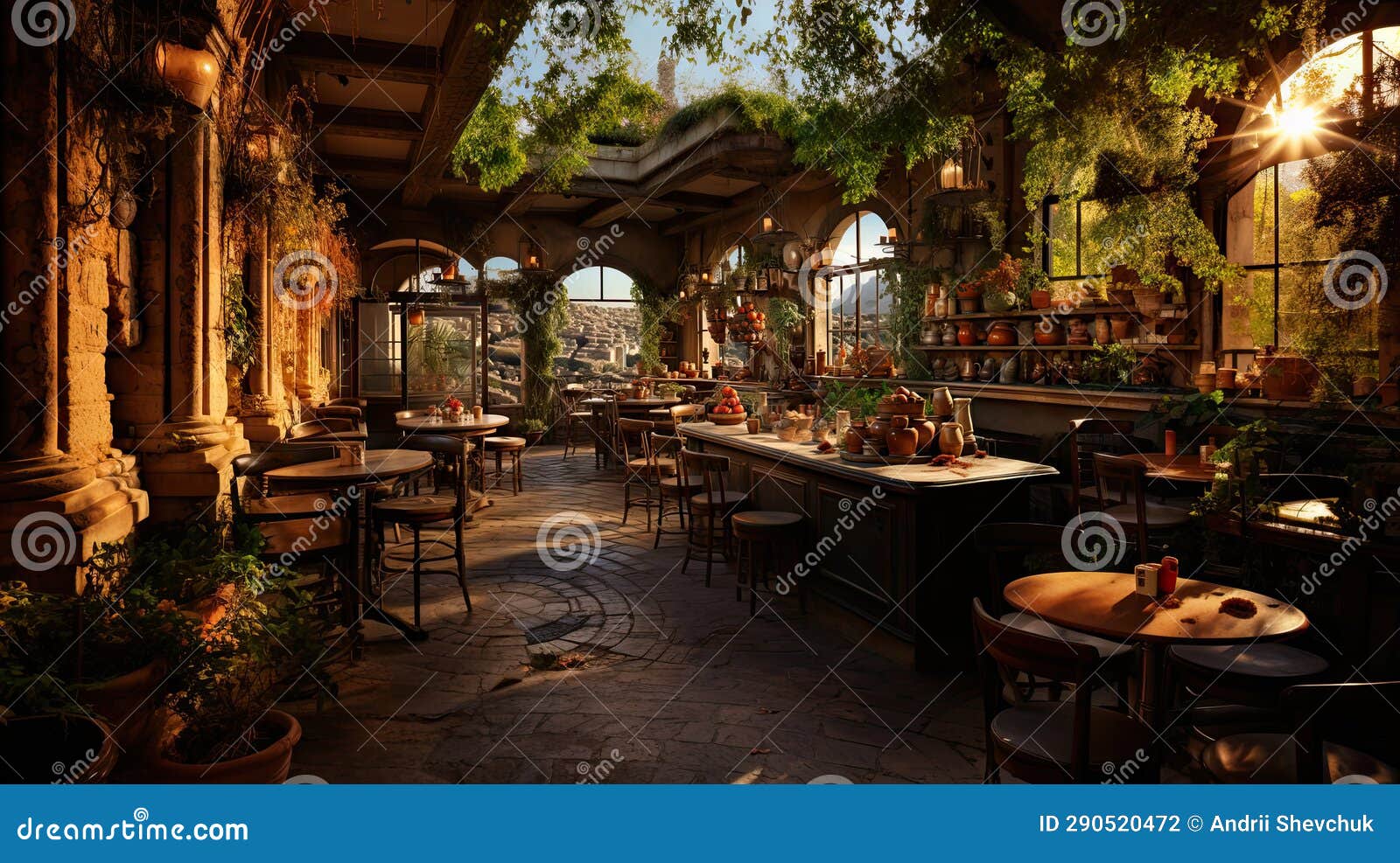 Restaurant in Ancient Old Town Stock Illustration - Illustration of ...