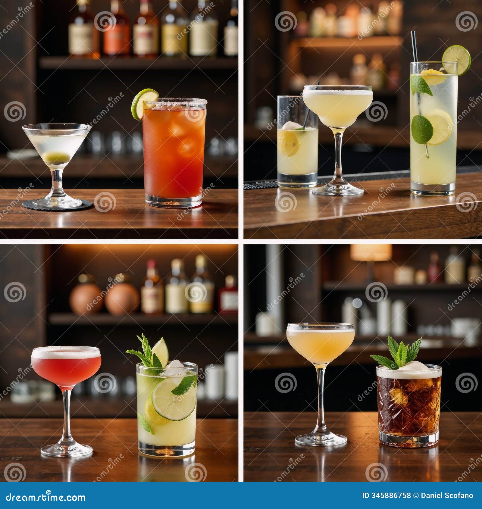 Restaurant Backdrop Showcasing Various Cocktails Stock Illustration ...