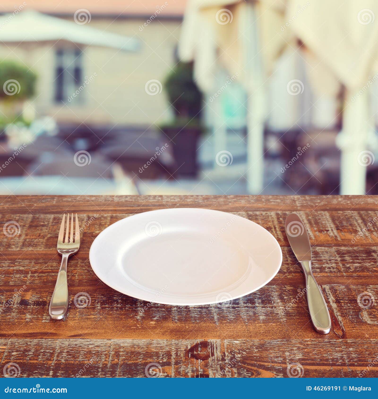 Restaurant Background with Empty Plate and Silverware Stock Image ...