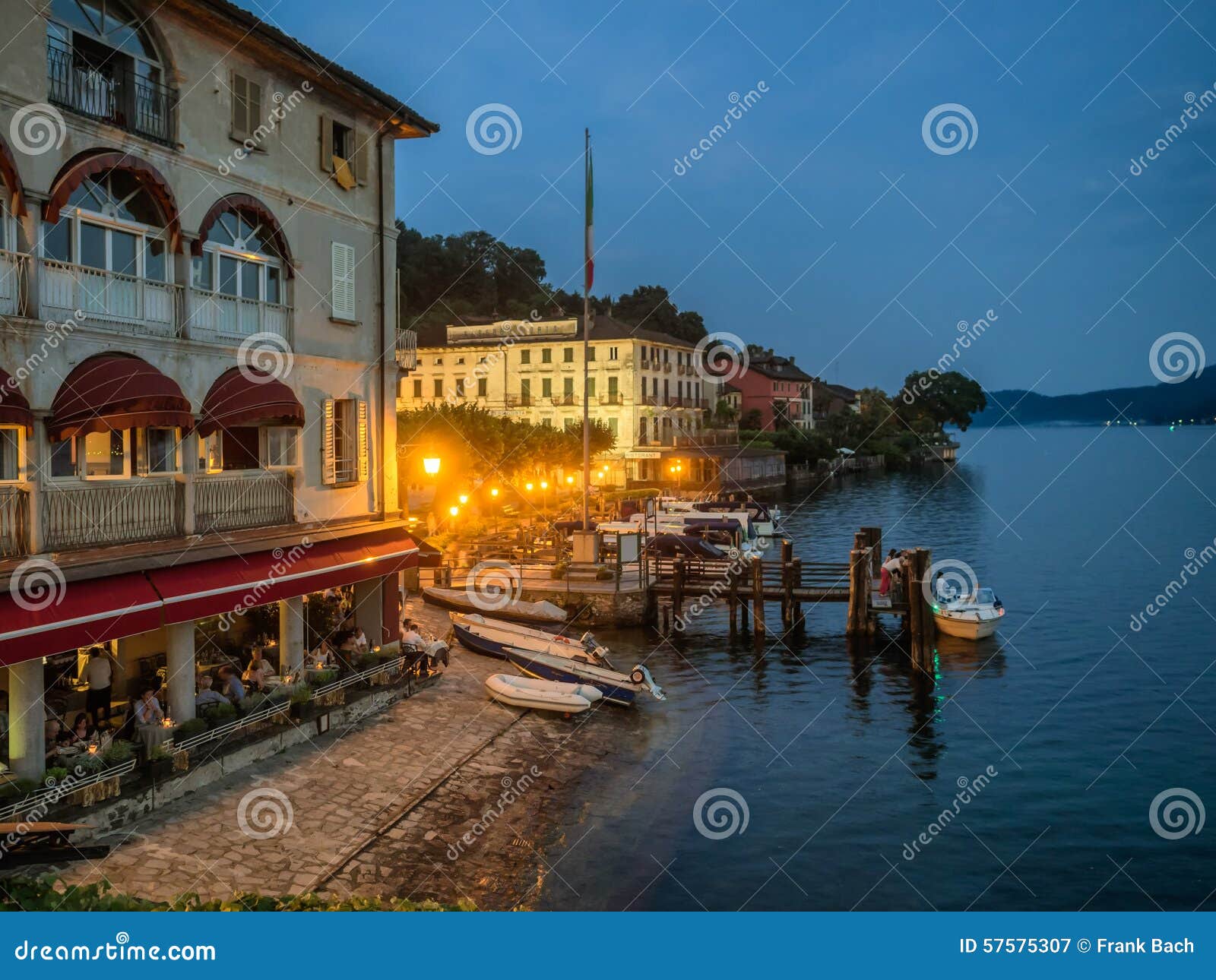 Restaurant on the Bank in Orta, Italian Lake District Stock Image ...