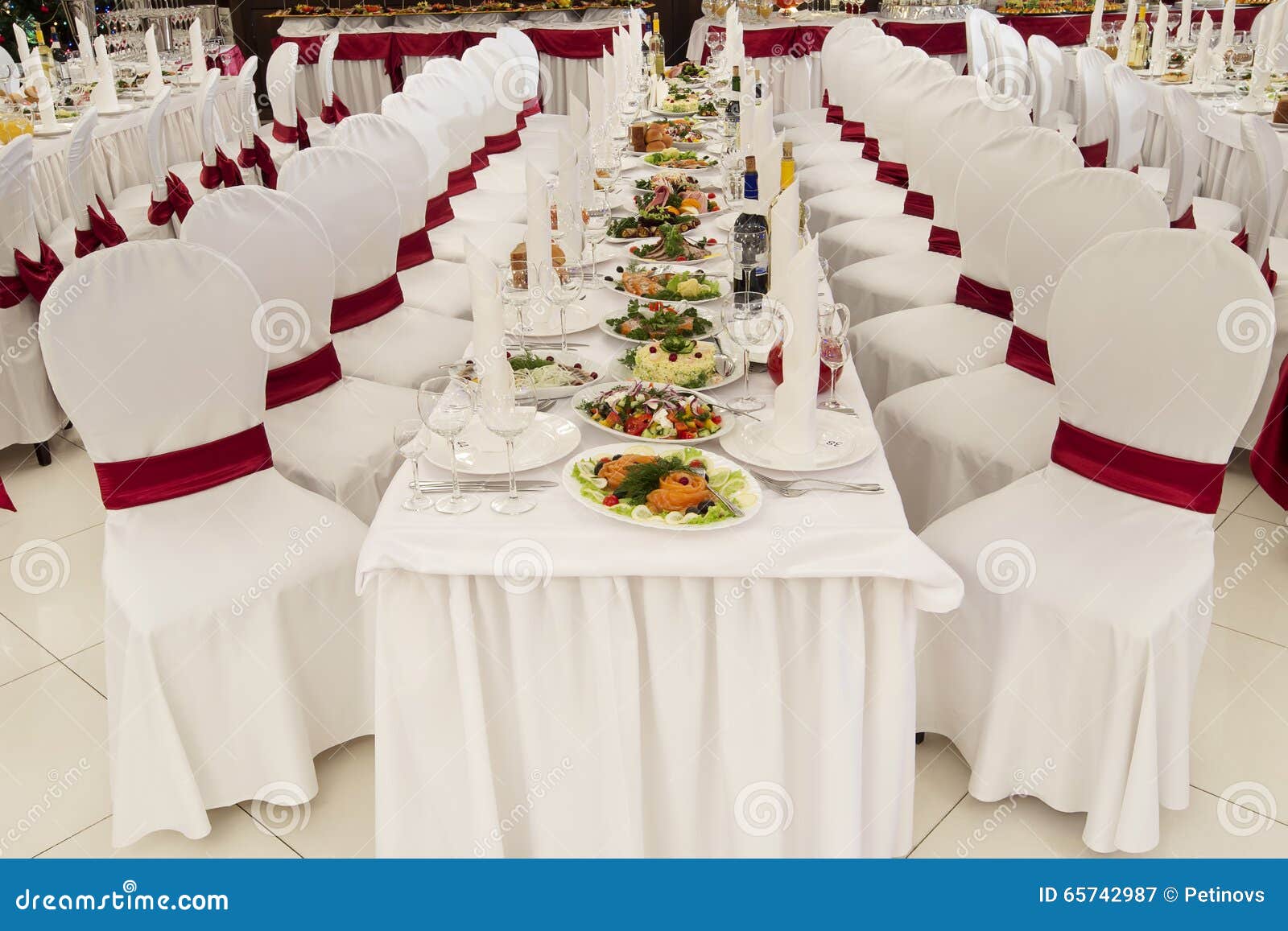 Restaurant Banquet Table Served For Celebration. Close-up On Different ...