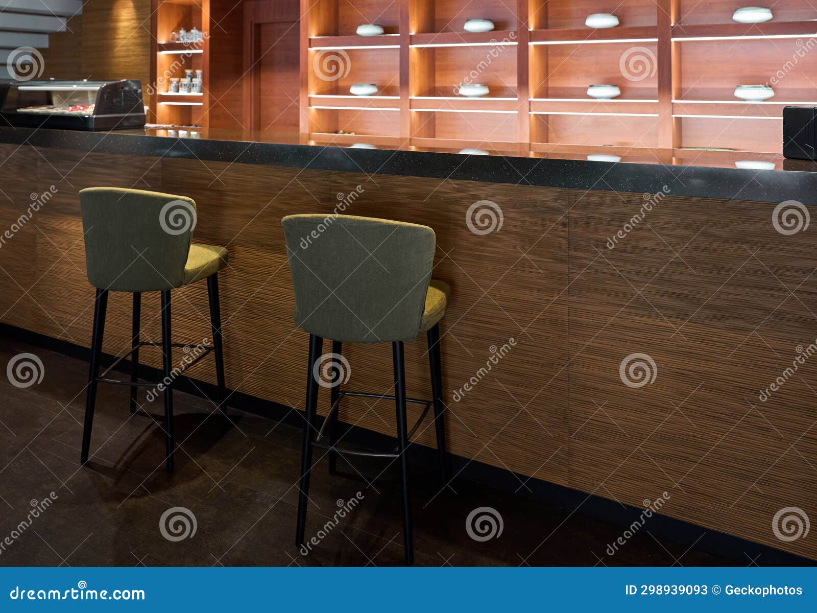 Restaurant Bar Counter with Bar Chairs Stock Image - Image of dinner ...