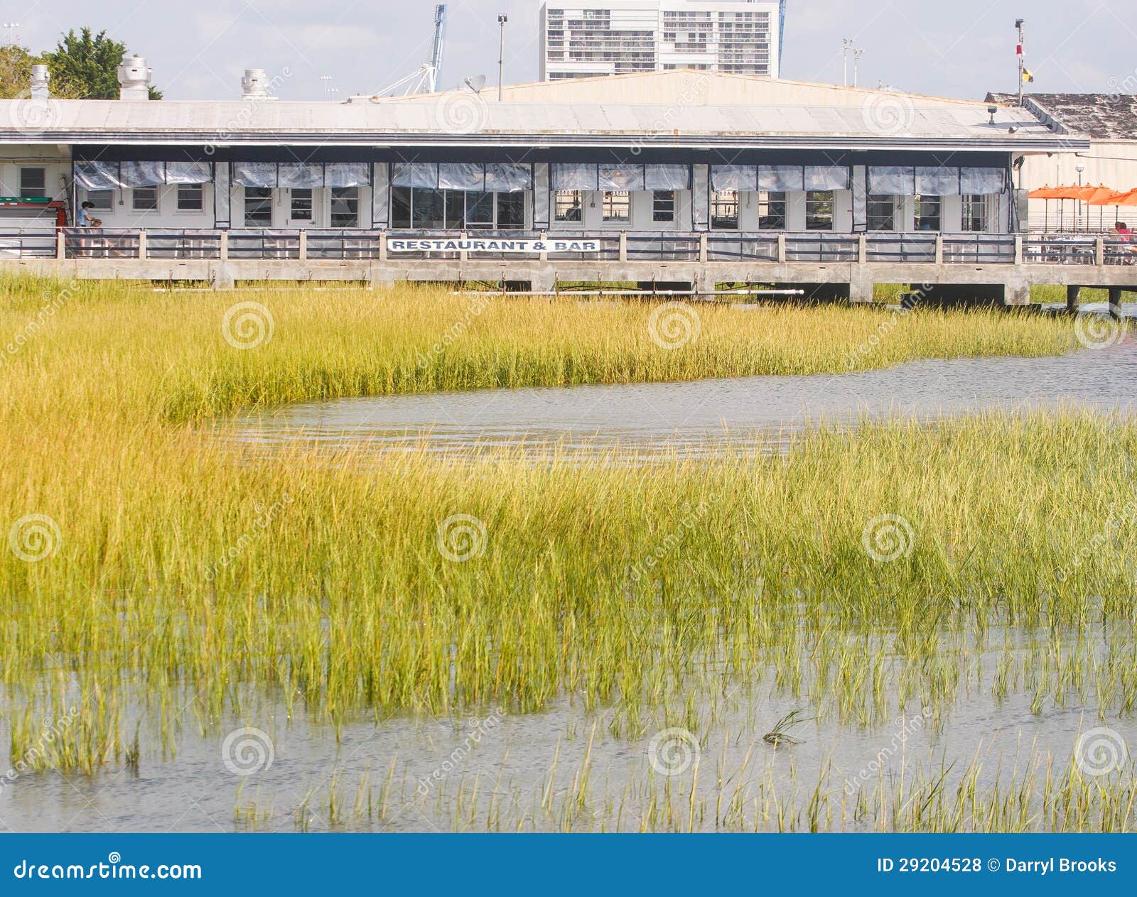 Restaurant and Bar by Salt Marsh Stock Photo - Image of coastal ...