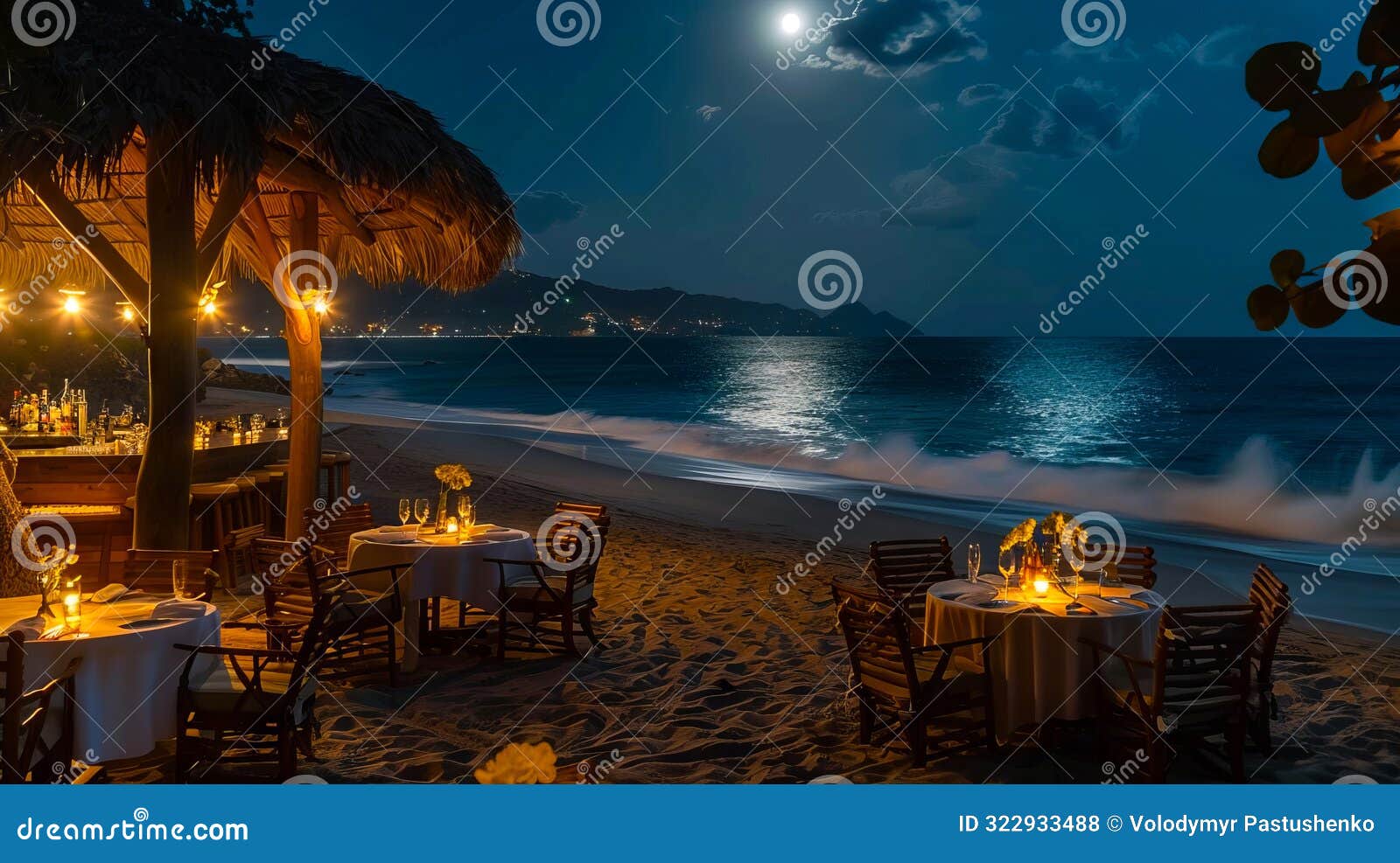 A Restaurant on the Beach at Night Stock Photo - Image of view ...