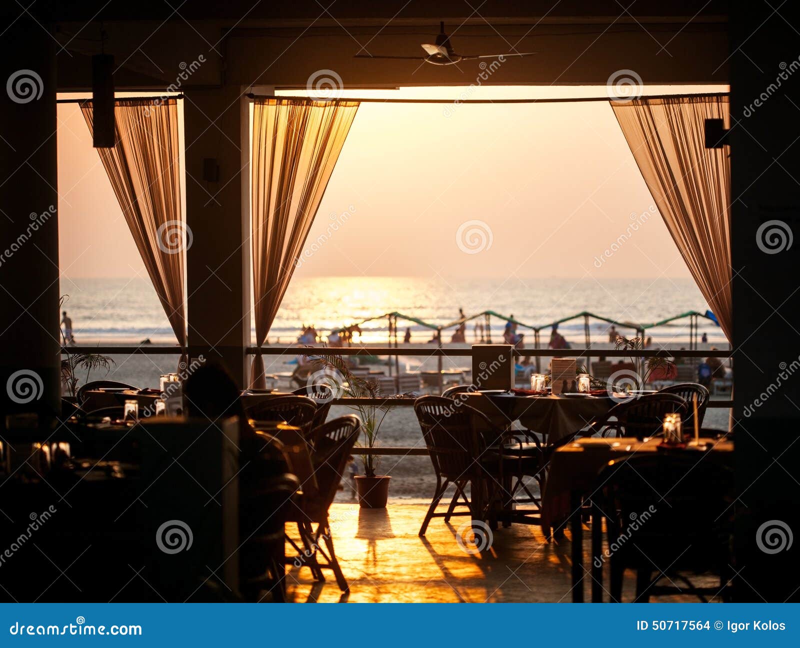 Restaurant on the Beach at Sunset Stock Photo - Image of india, orange ...