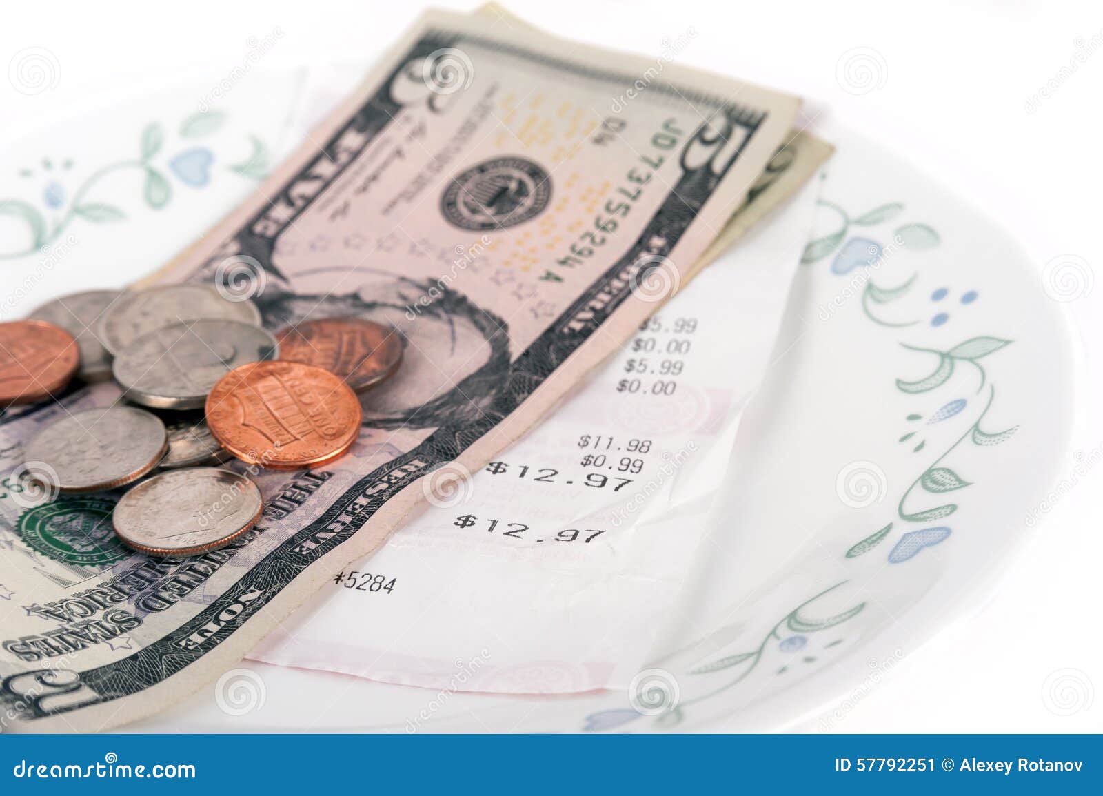Restaurant Bill With Dollar Bills (tips) On A Plate Stock Image - Image ...
