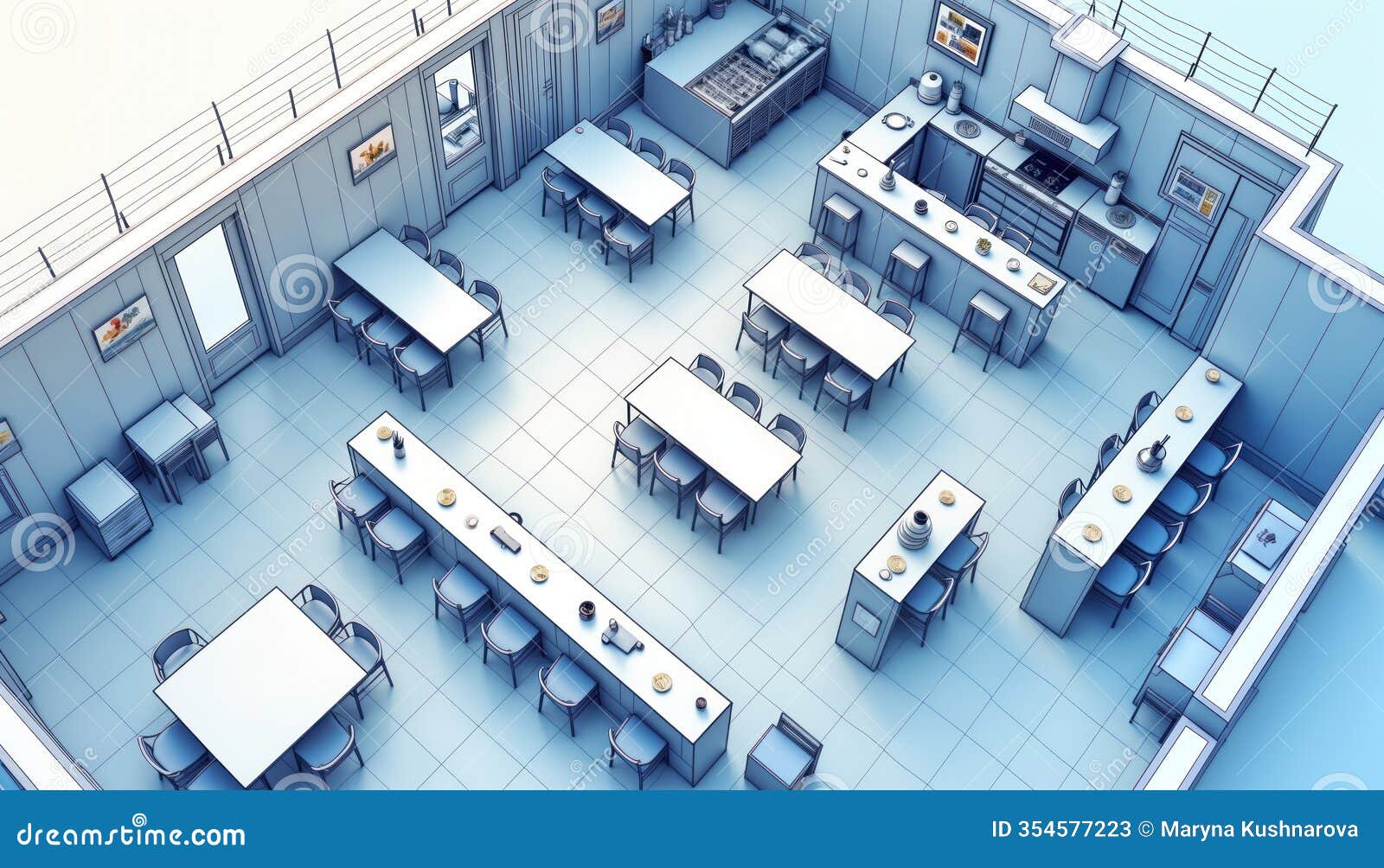 Restaurant Blueprint Design. Interior Design Plan for Eatery. Dining ...