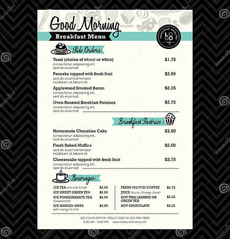Restaurant Breakfast Menu Design Template Layout Stock Vector ...
