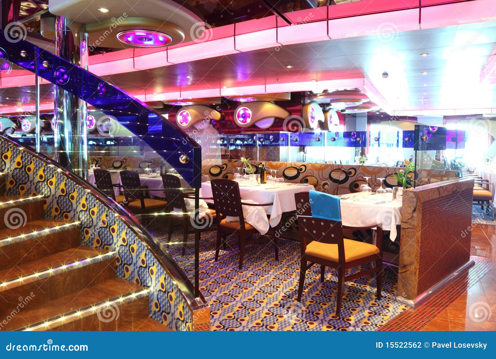 Restaurant with Bright Interior and Stairs Stock Photo - Image of ...