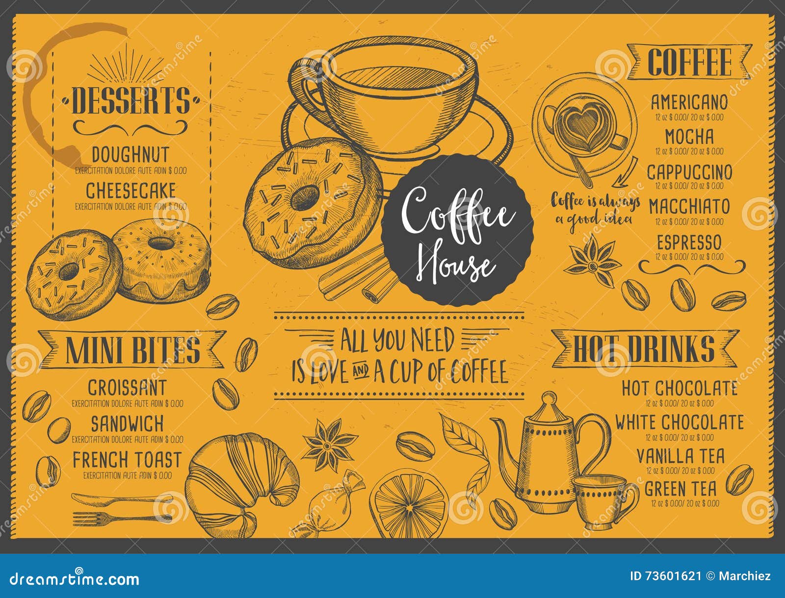 Restaurant Brochure Vector, Coffee Shop Stock Vector - Illustration of ...