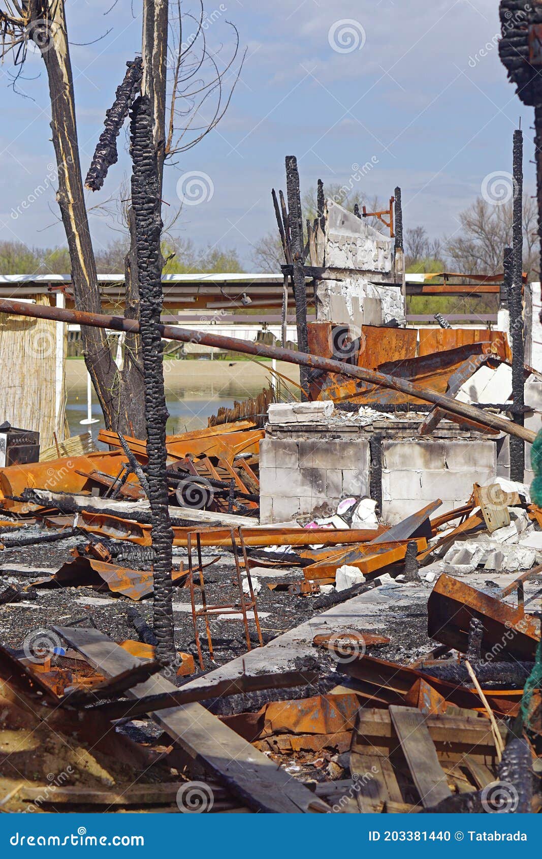 Restaurant burned down stock photo. Image of building - 203381440