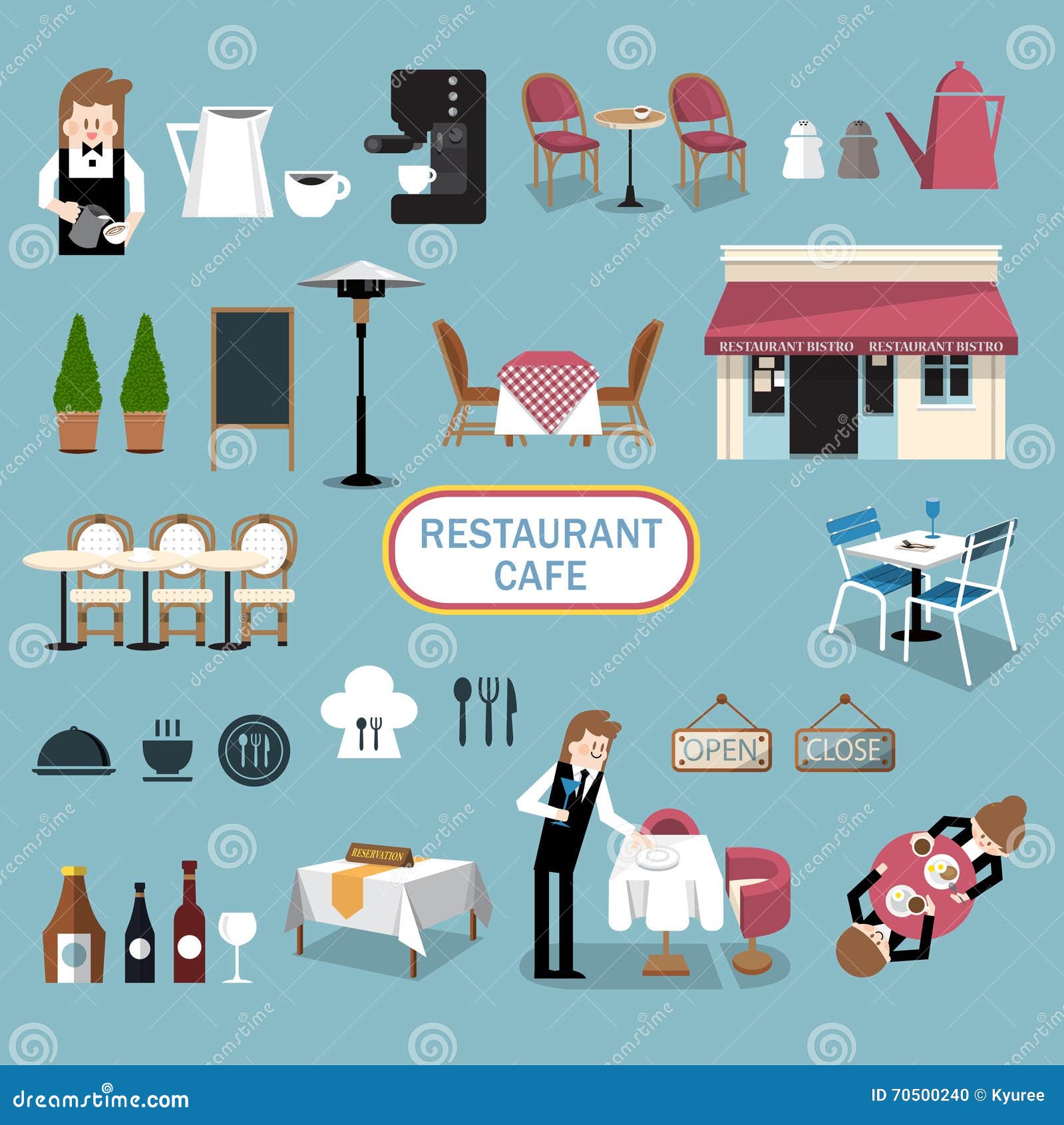 Restaurant and cafe stock vector. Illustration of flat - 70500240