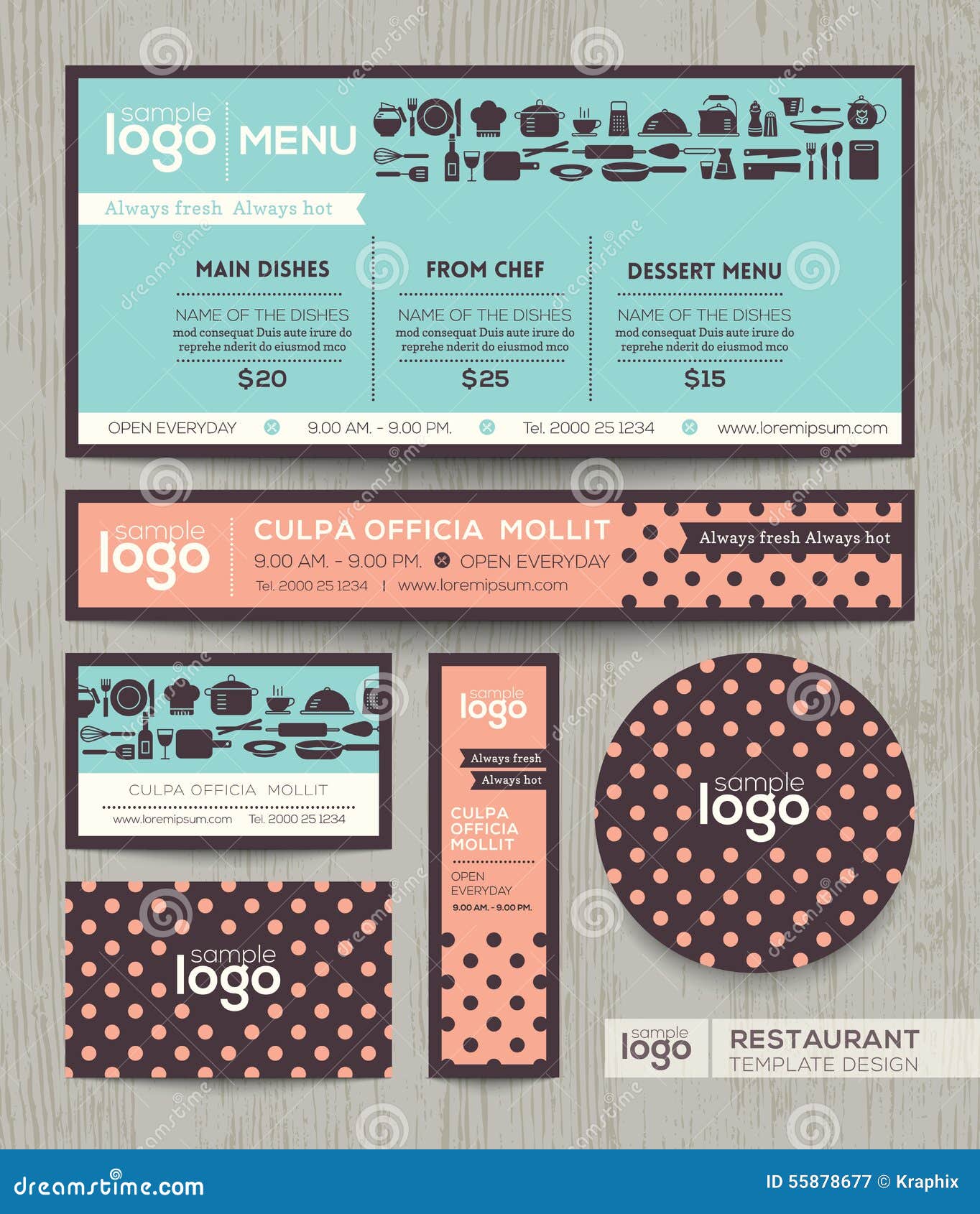 Restaurant Cafe Menu Design Template with Pastel Polka Dot Pattern ...