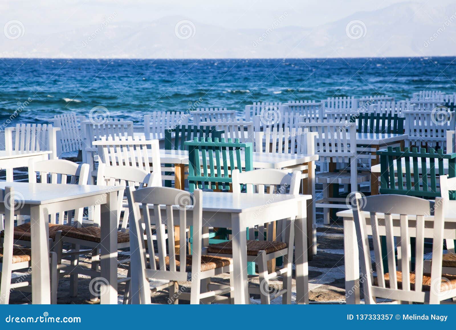 Restaurant Chairs and Tables by the Sea Stock Image - Image of ocean ...