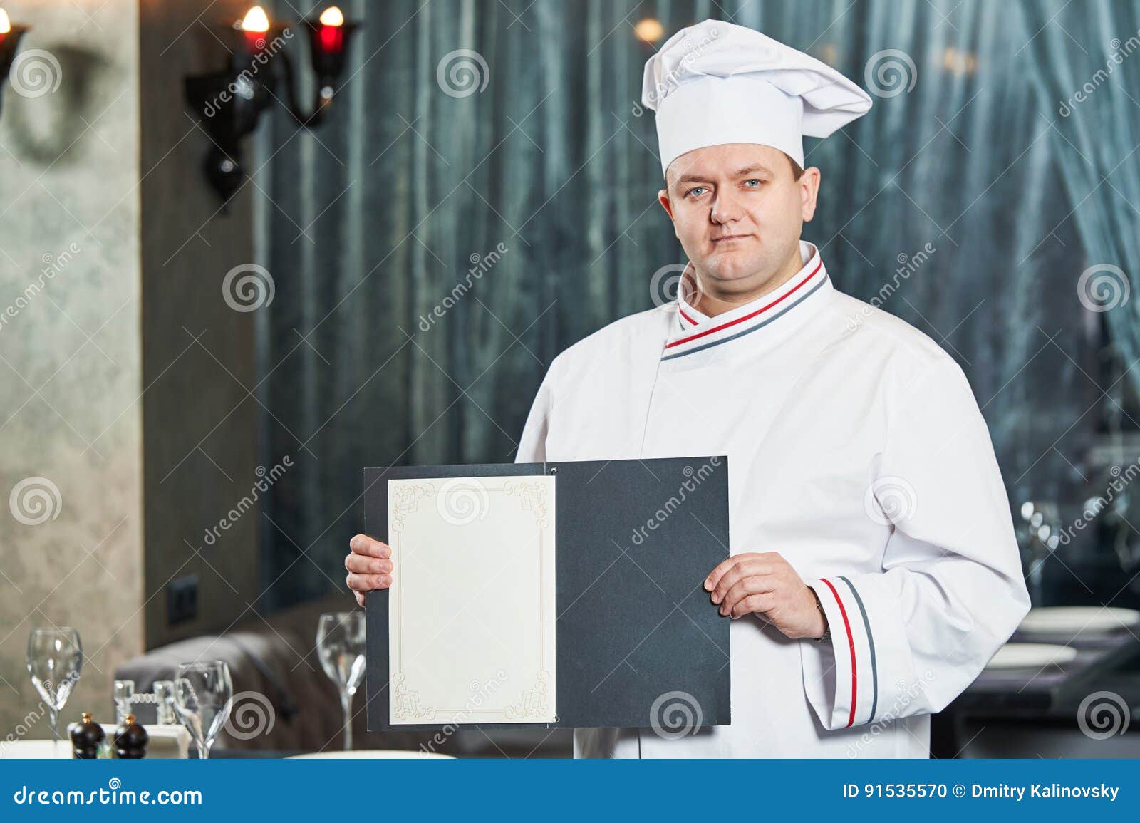 Restaurant Chef Cook with Menu Card Stock Photo - Image of eating ...