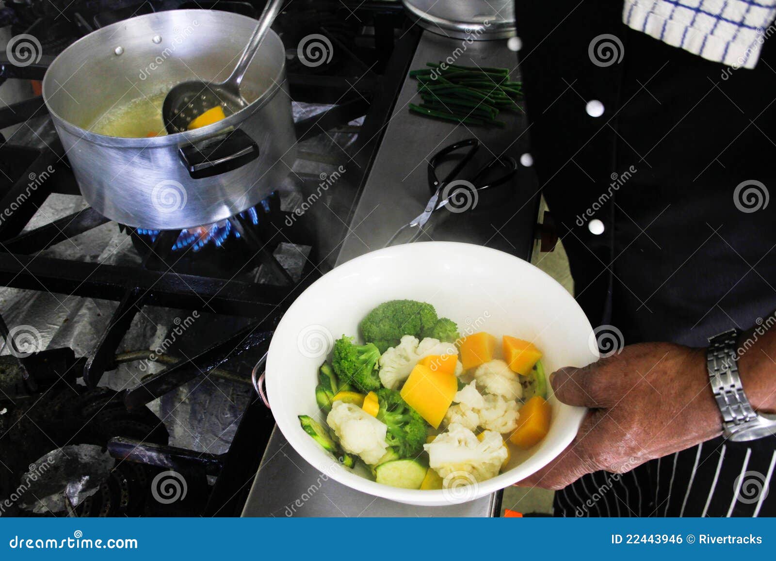 Restaurant Chef Dishing Up Fresh Vegetables Stock Photo - Image of cook ...