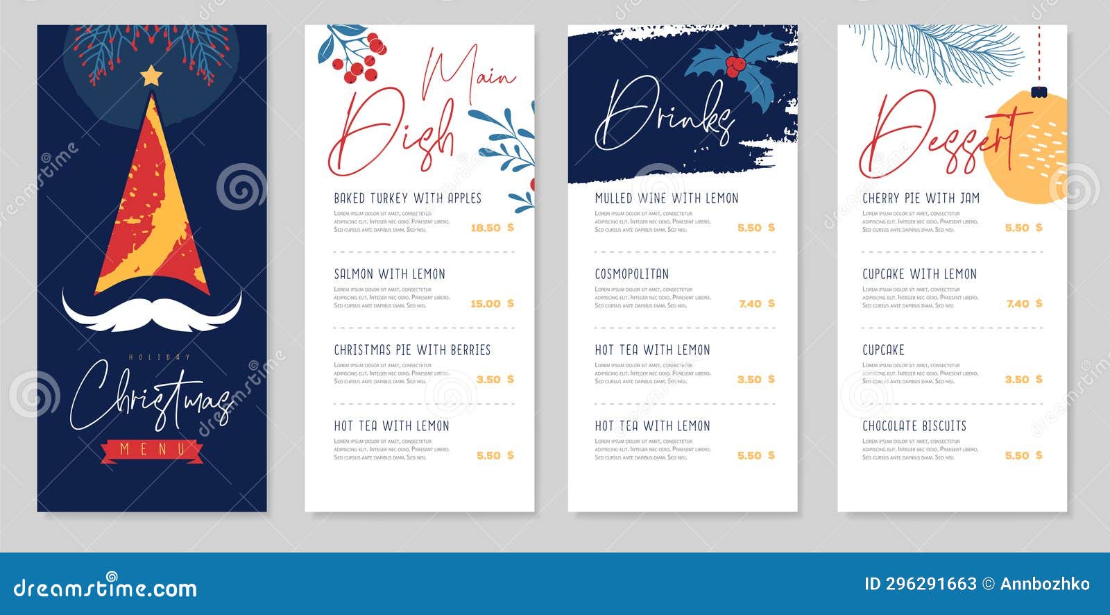 Restaurant Christmas Holiday Menu Design with Christmas Desoration ...