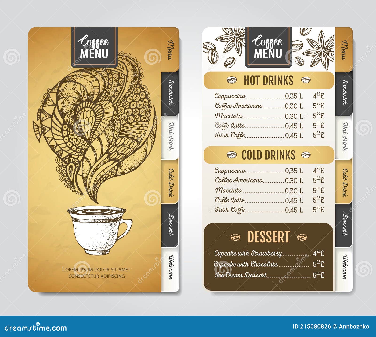 Restaurant Coffee Menu Design. Decorative Sketch of Cup of Coffee or ...