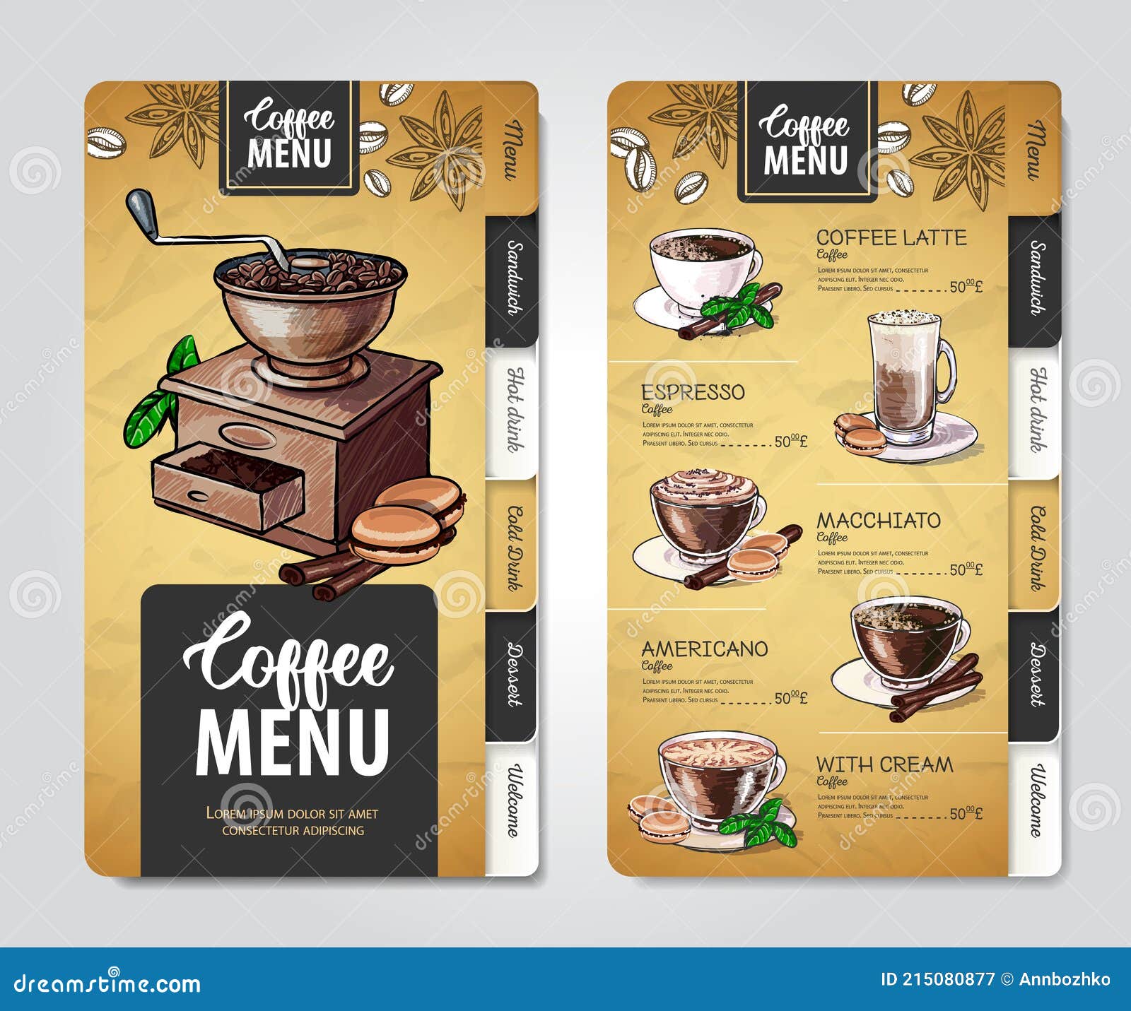 Restaurant Coffee Menu Design. Decorative Sketch of Cup of Coffee or ...