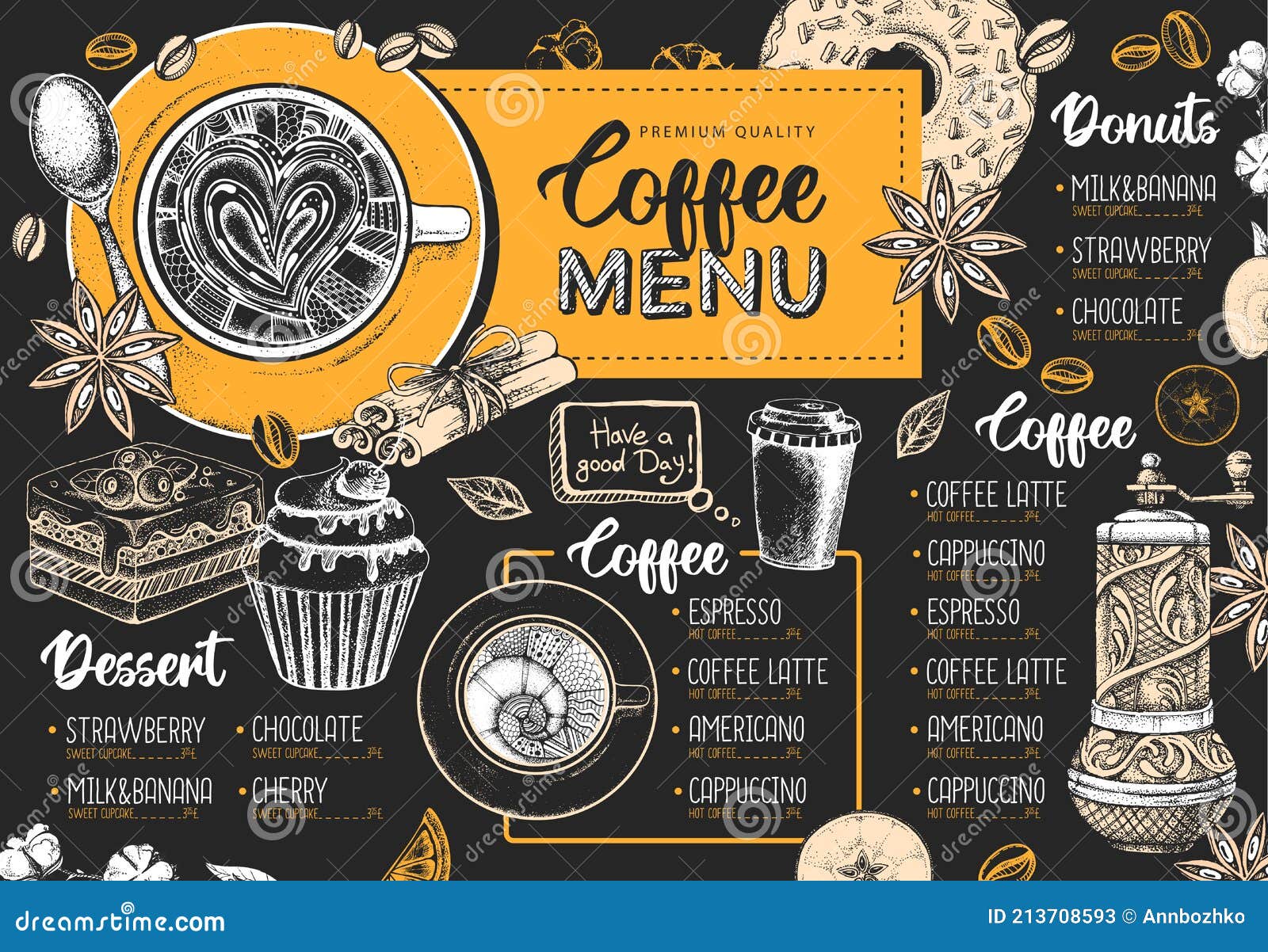 Restaurant Coffee Menu Design. Decorative Sketch of Cup of Coffee or ...