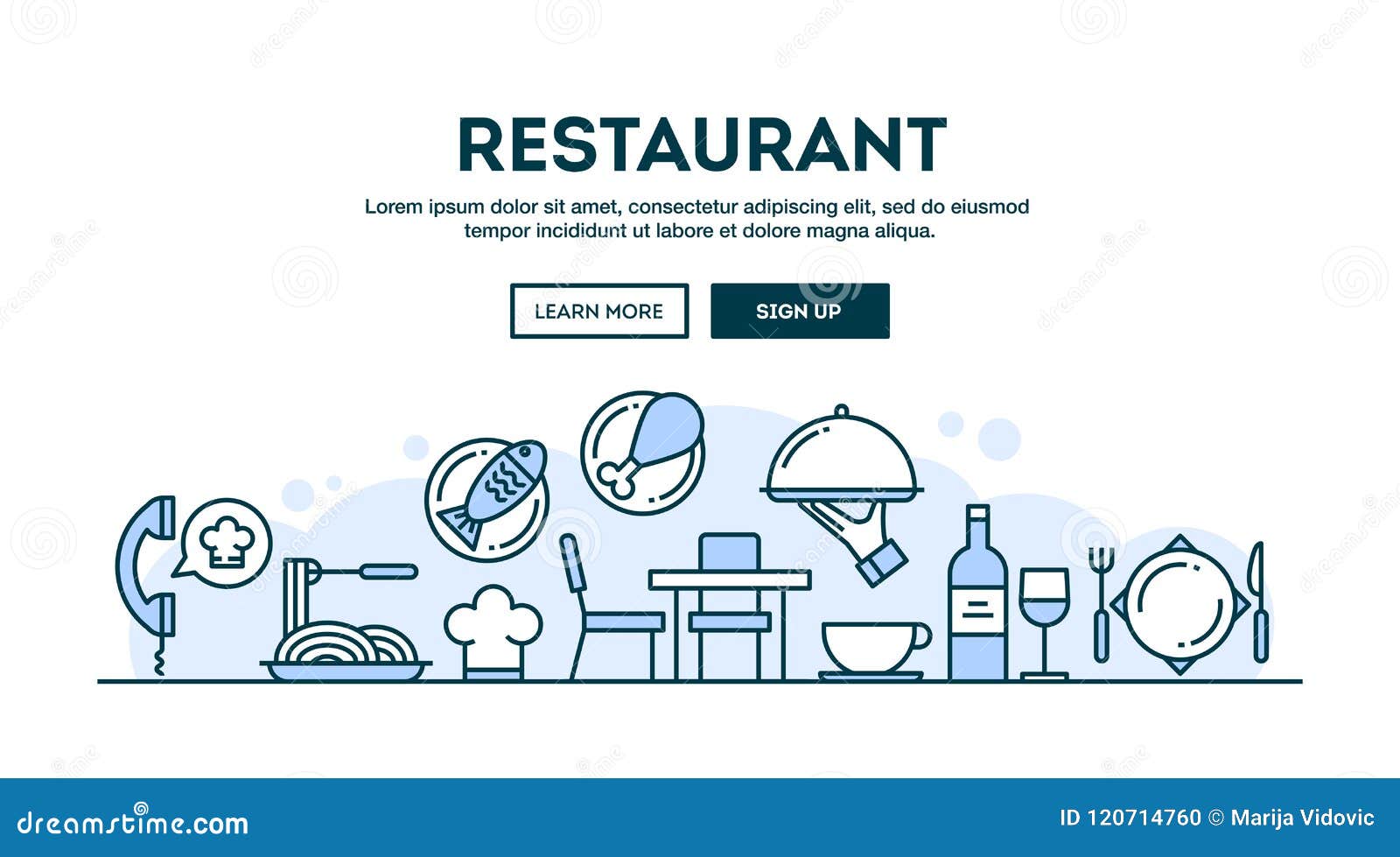 Restaurant, Concept Header, Flat Design Thin Line Style Stock Vector ...